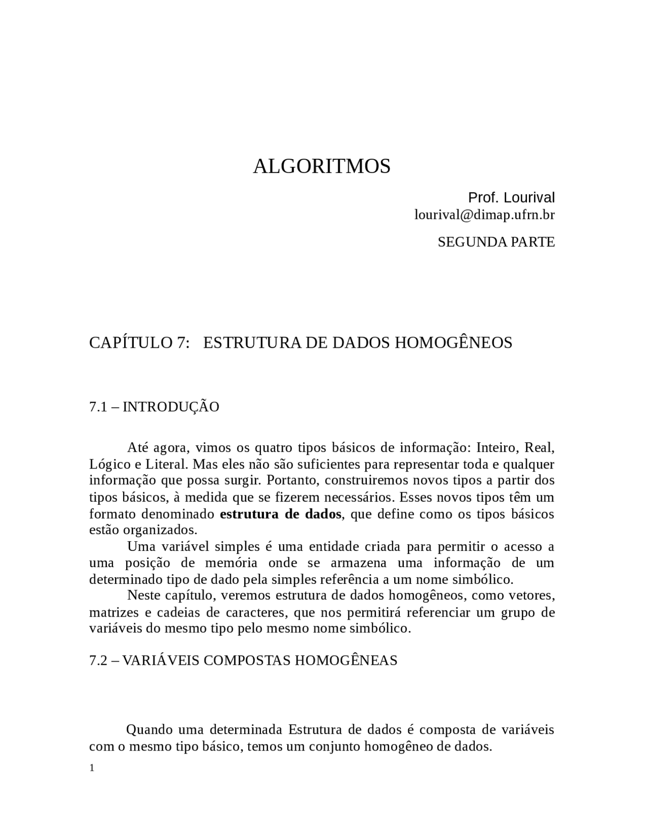 Algoritmos Estrutura De Dados HomogÊneos Segunda Parte Docsity