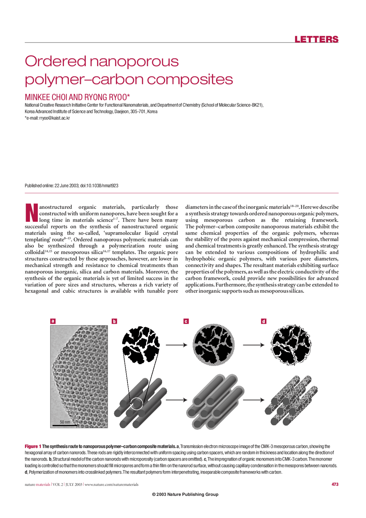 Ordered nanoporous polymer-carbon composites - Ordered nanoporous ...