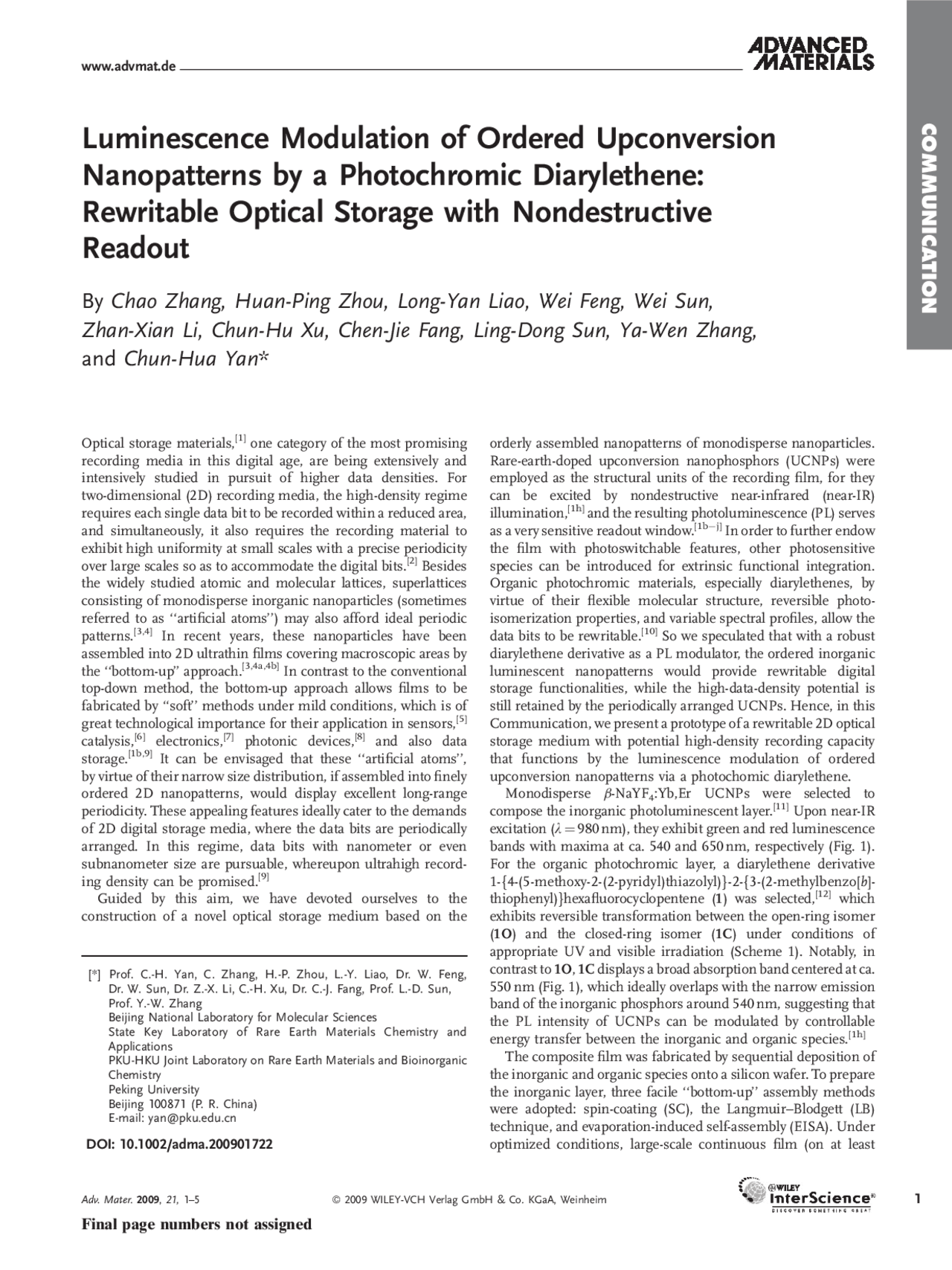 Luminescence Modulation of Ordered Upconversion - Luminescence Modulation of Ordered - Docsity