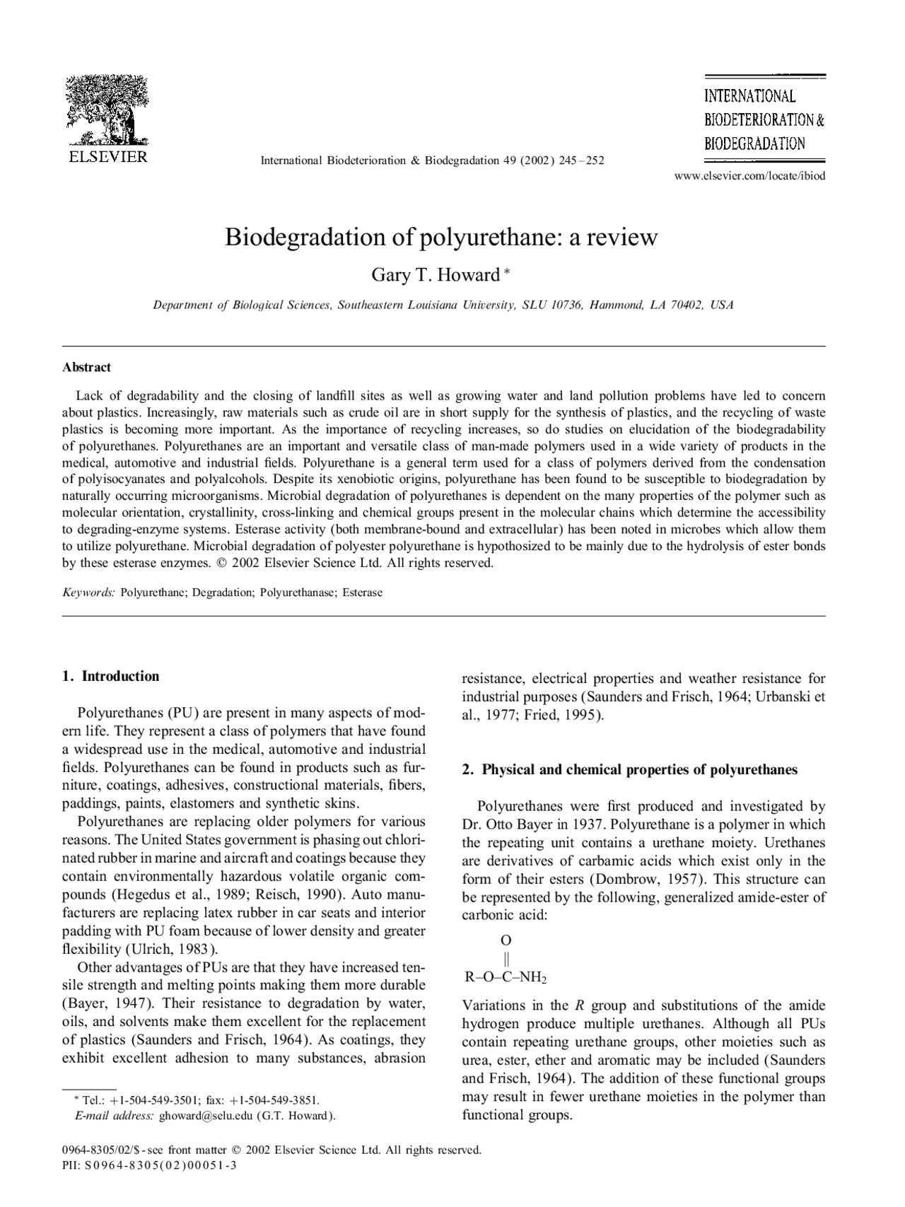 Biodegradation of polyurethane - a review - Biodegradation of ...