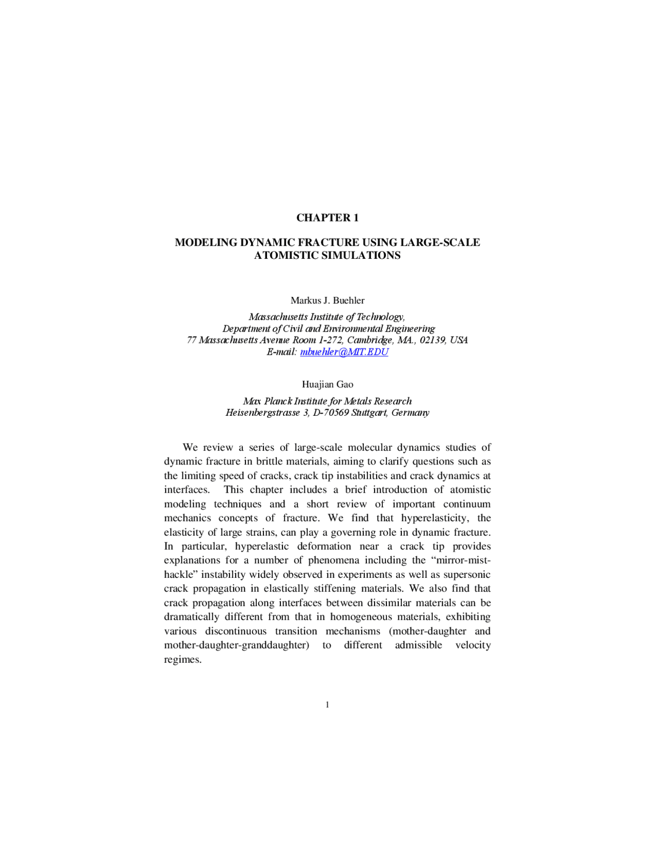 Modeling Dynamic Fracture Using Large Scale Atomistic Simulations