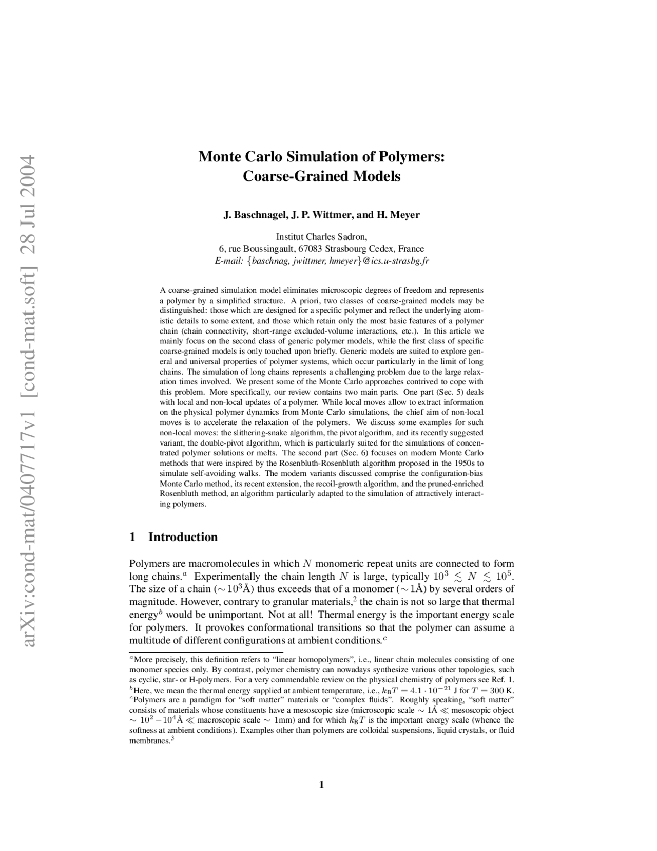 Monte Carlo Simulation Of Polymers Monte Carlo Simulation Of Polymers