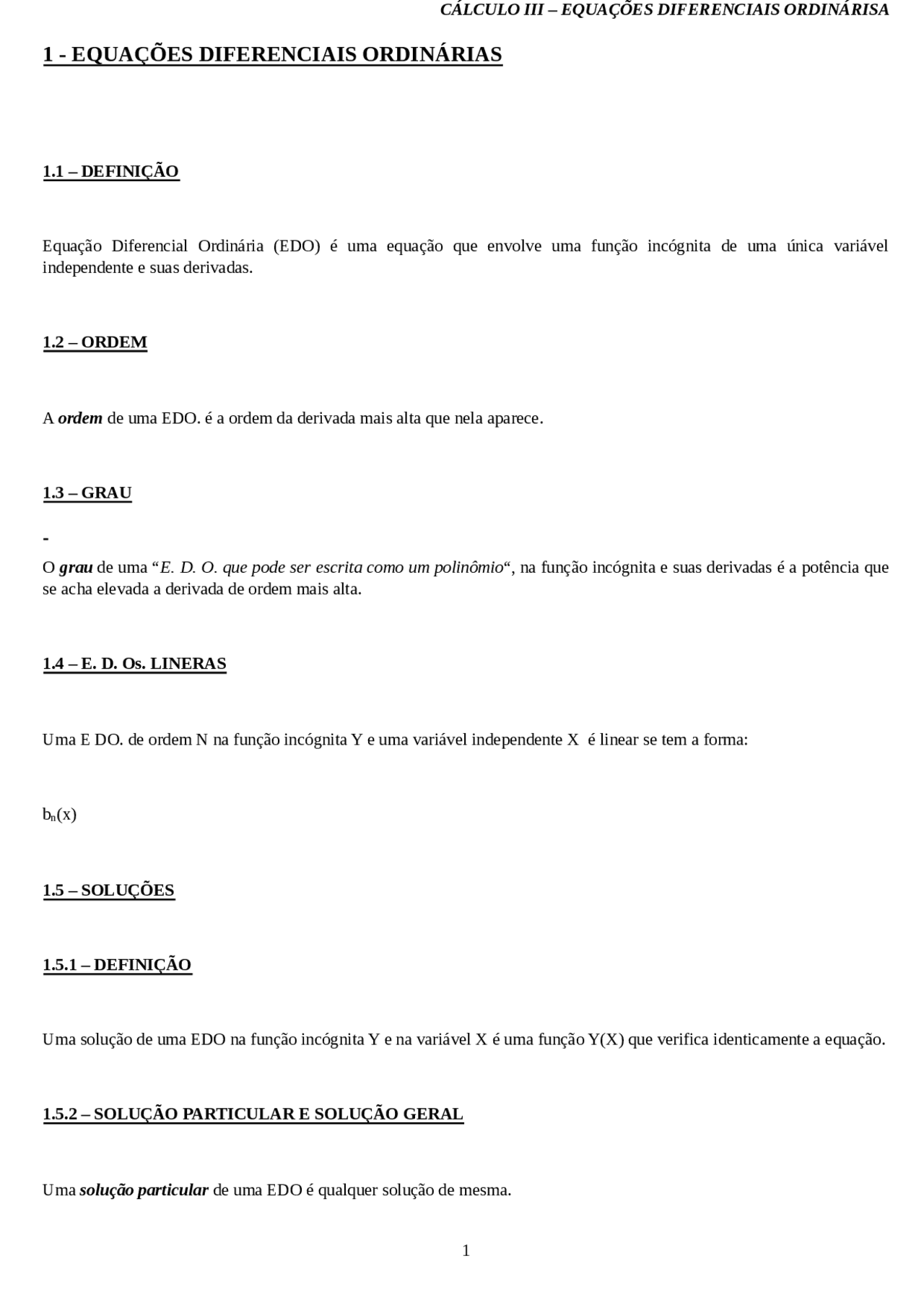 Equações Diferenciais Ordinárias Resumo Sobre As Edos Docsity