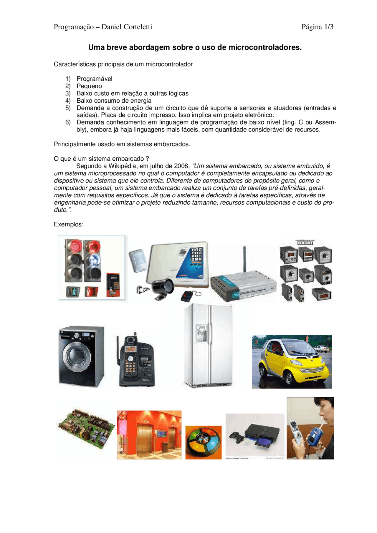Microcontroladores Utilizaçao De Microcontroladores Docsity