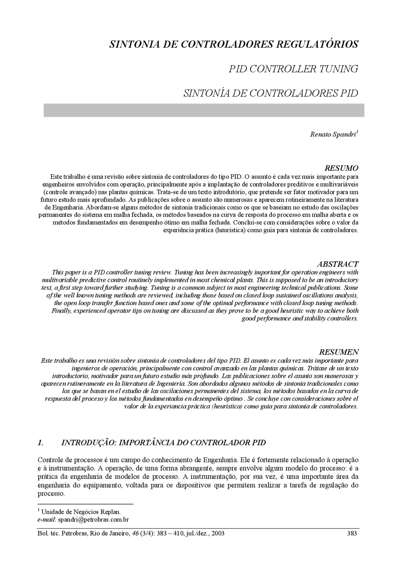 Sintonia PID - Controle de processos - Docsity
