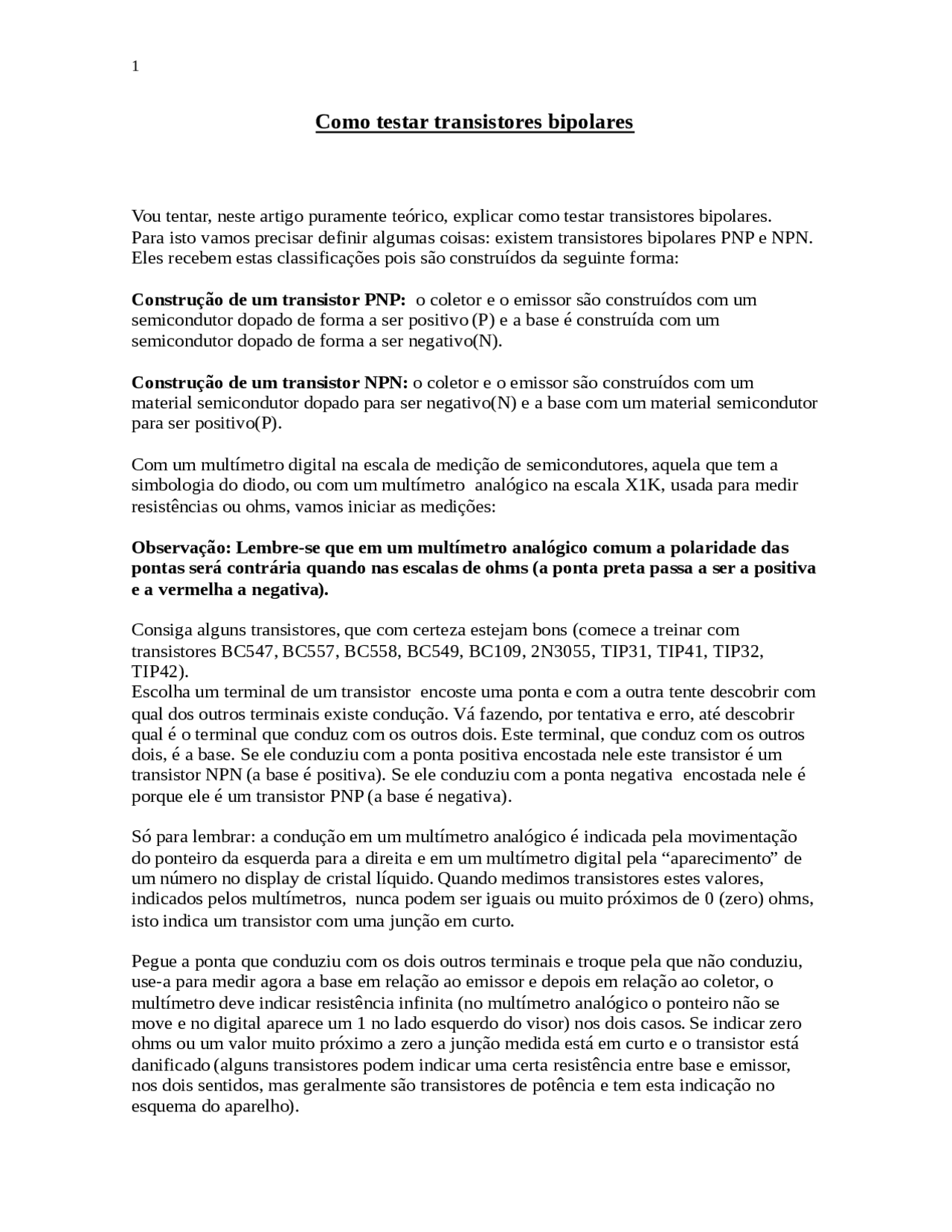 Como Testar Transistores Bipolares Dicas Dicas Docsity