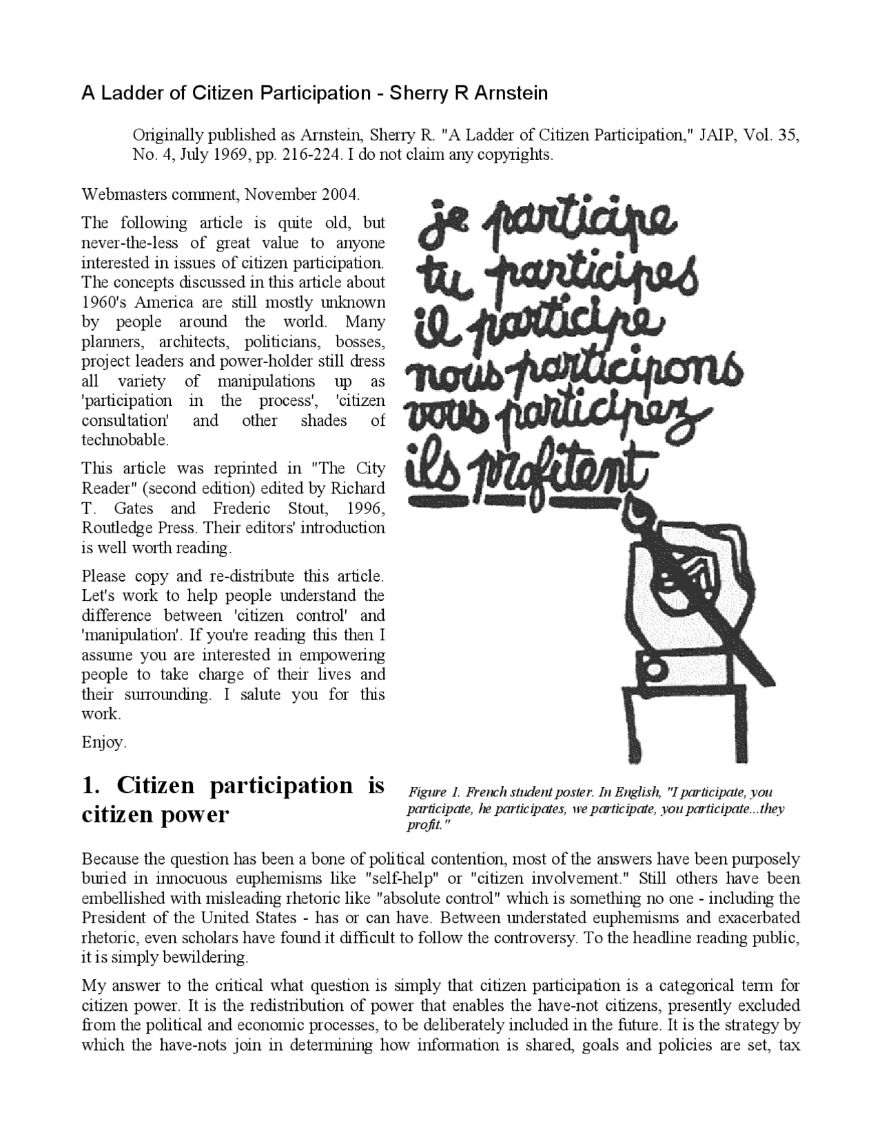Arnstein, Sherry. A ladder of citizen participation - Texto consagrado ...