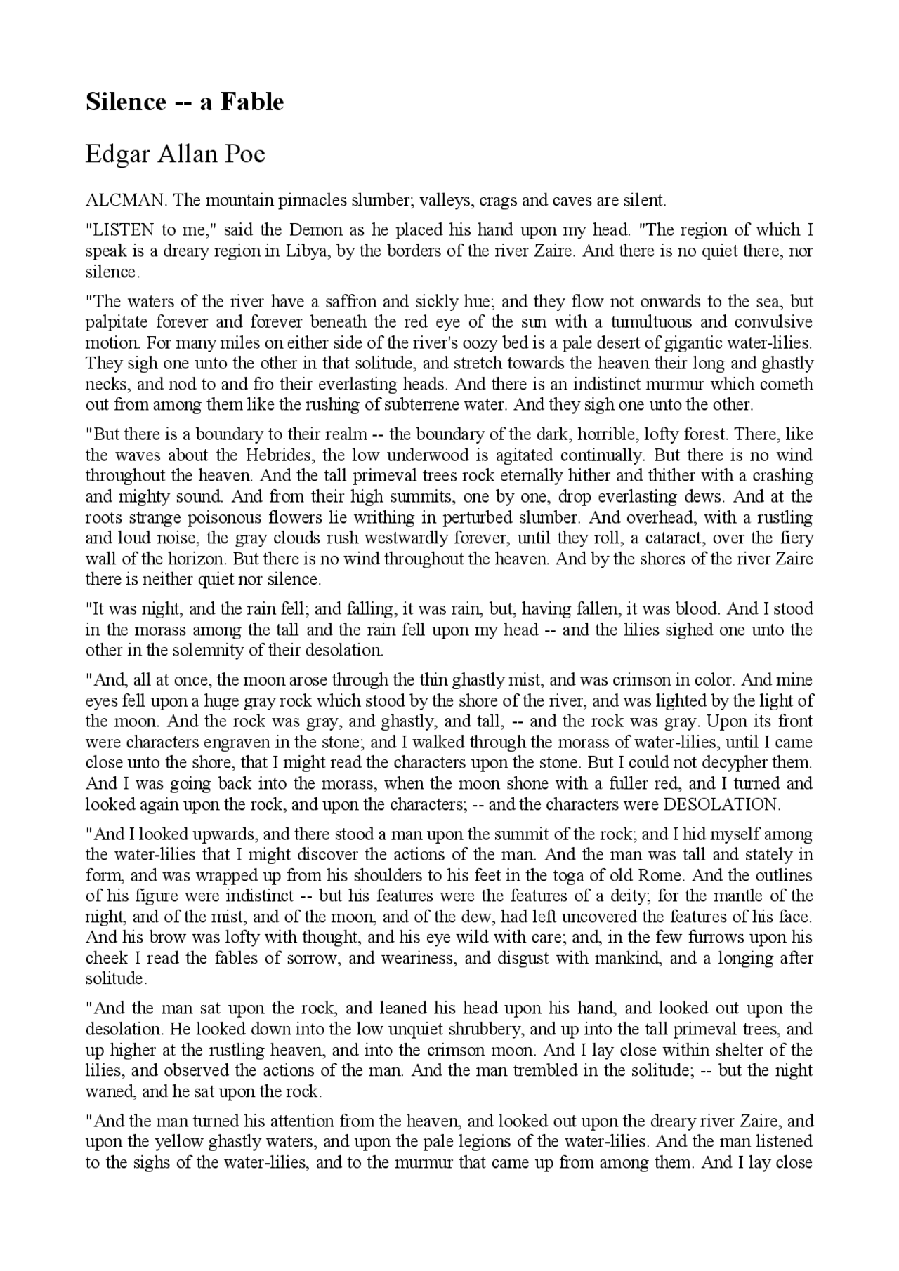 Silence - a Fable - Edgar Allan Poe - Docsity