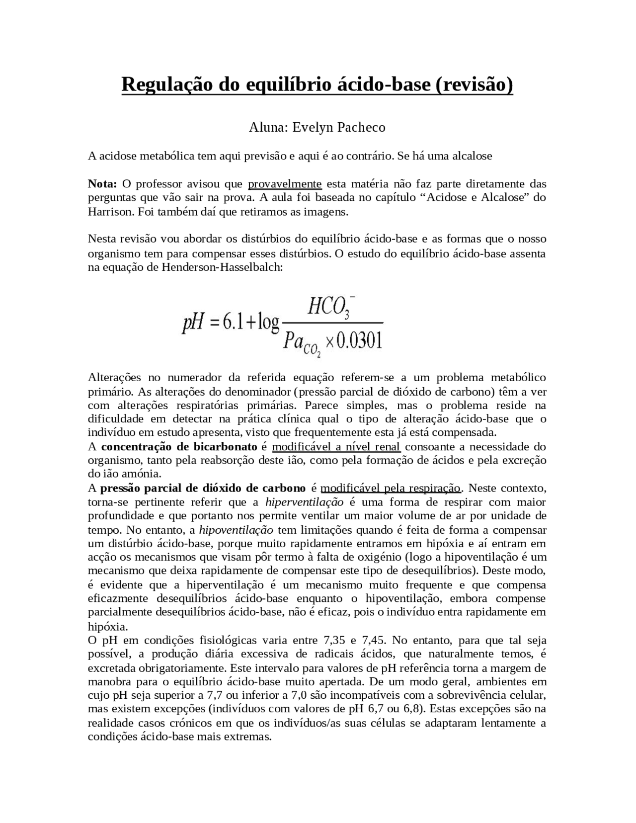 Regulação Do Equilíbrio Ácido Base Enfermagem E Medicina Docsity