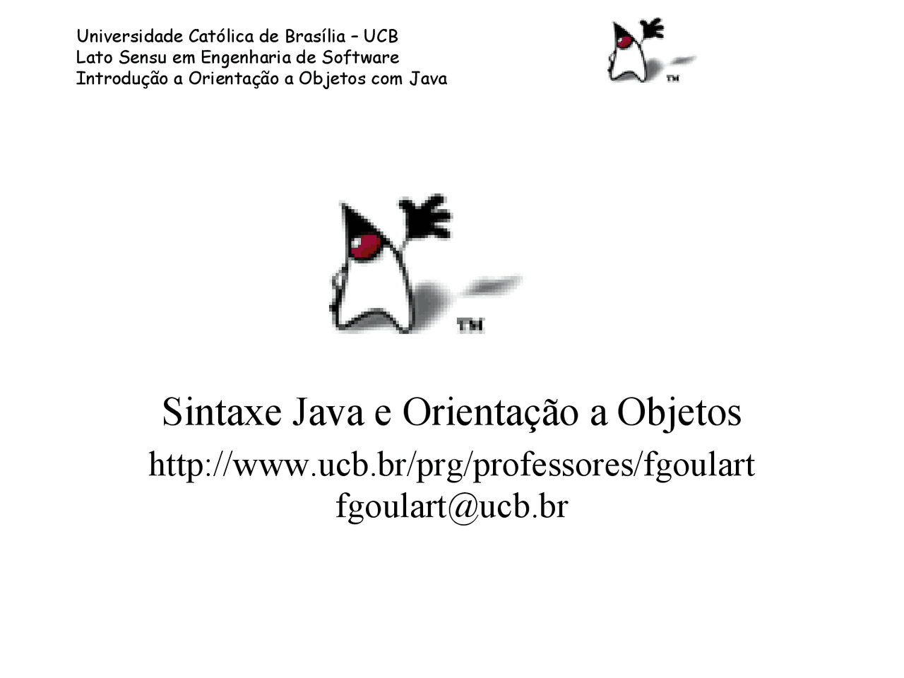 Programação java - Sintaxe de programação na linguagem java - Docsity