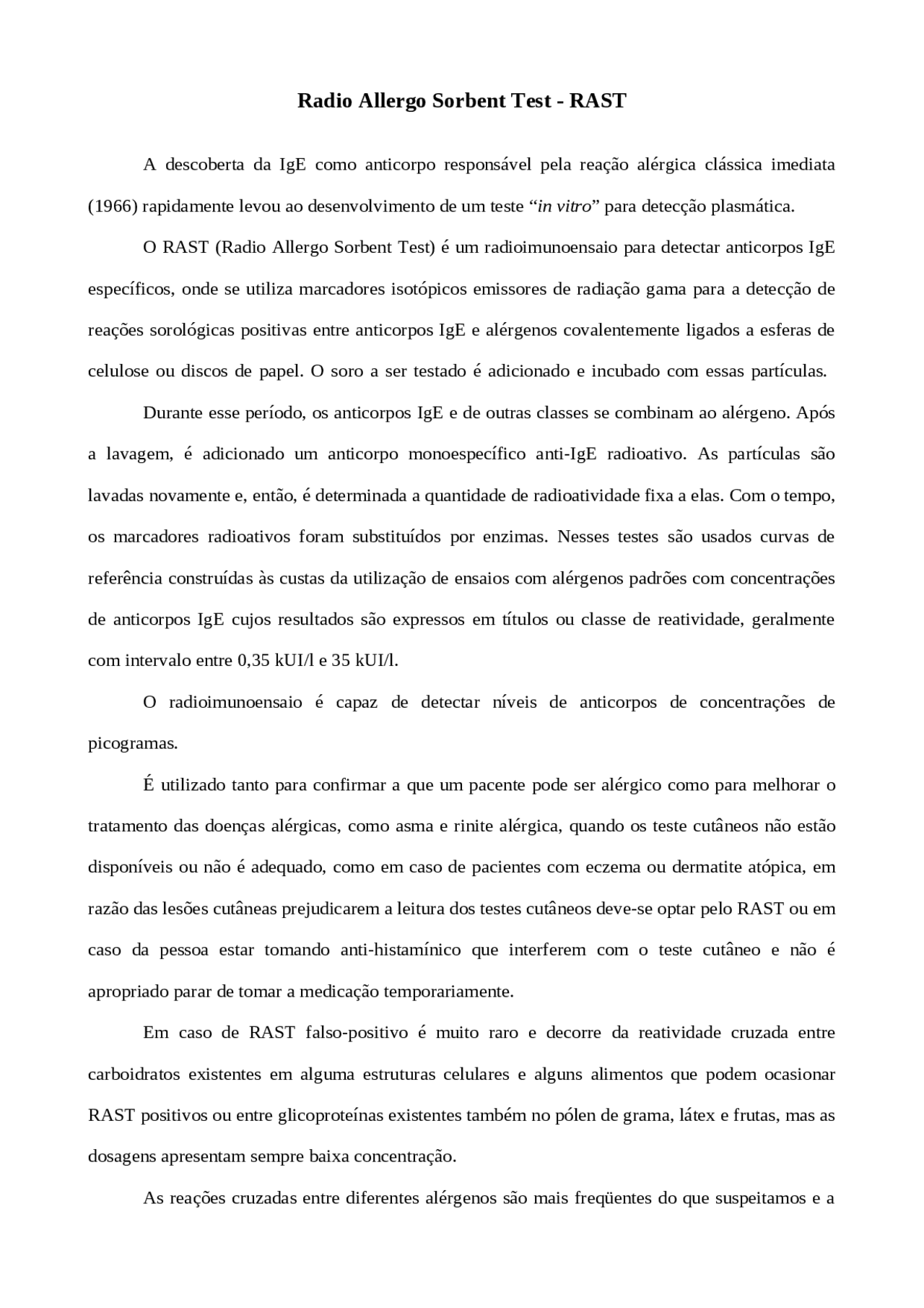 RAST - Radio Allergo Sorbent Test - RAST - Radio Allergo Sorbent Test ...