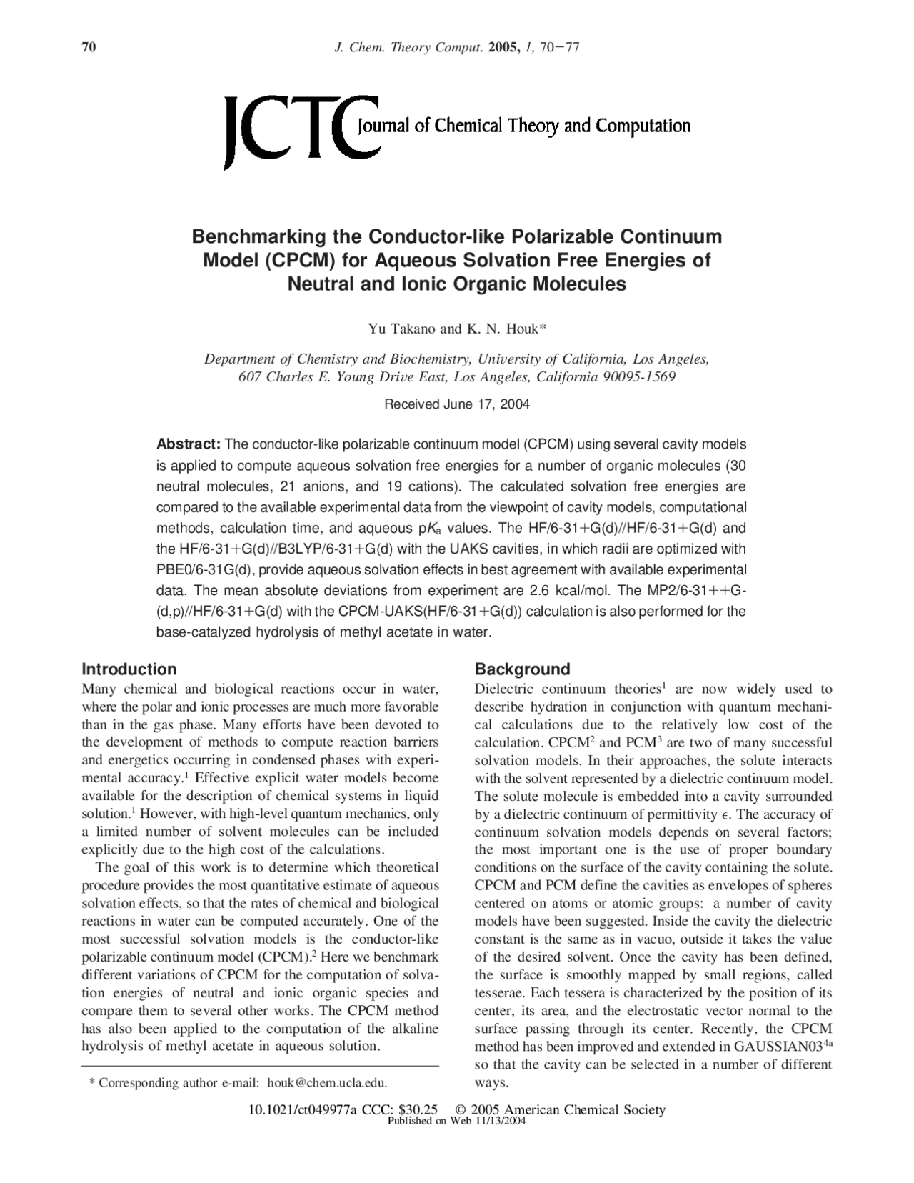 Benchmarking the Conductor-like Polarizable Continuum model ...