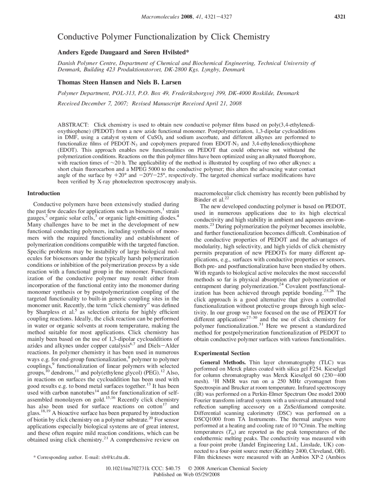 Conductive Polymer Functionalization by Click Chemistry - Conductive ...