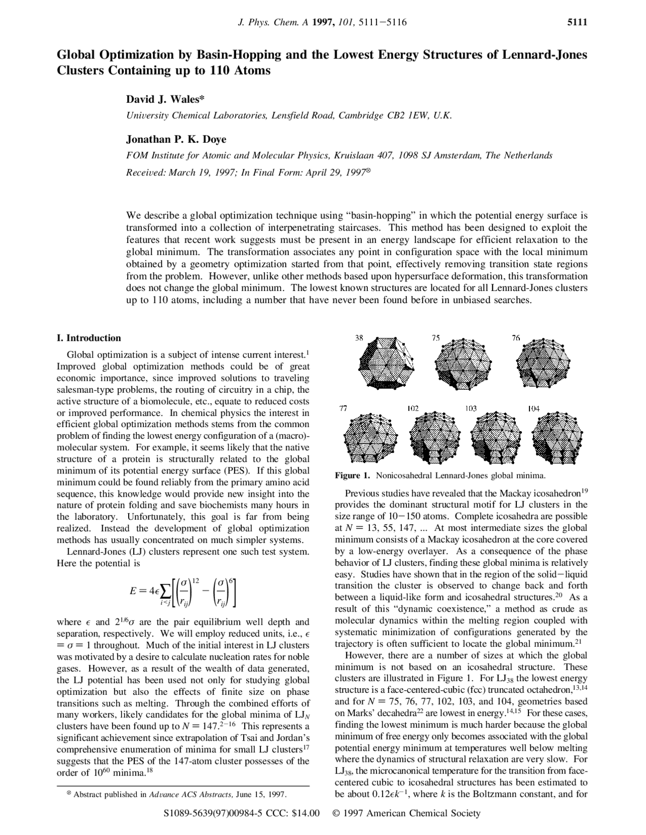 Global Optimization by Basin-Hopping and the Lowest Energy Structures ...