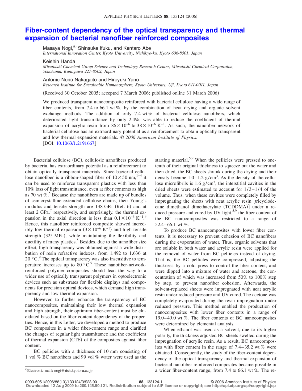 Fiber Content Dependency Of The Optical Transparency And Thermal