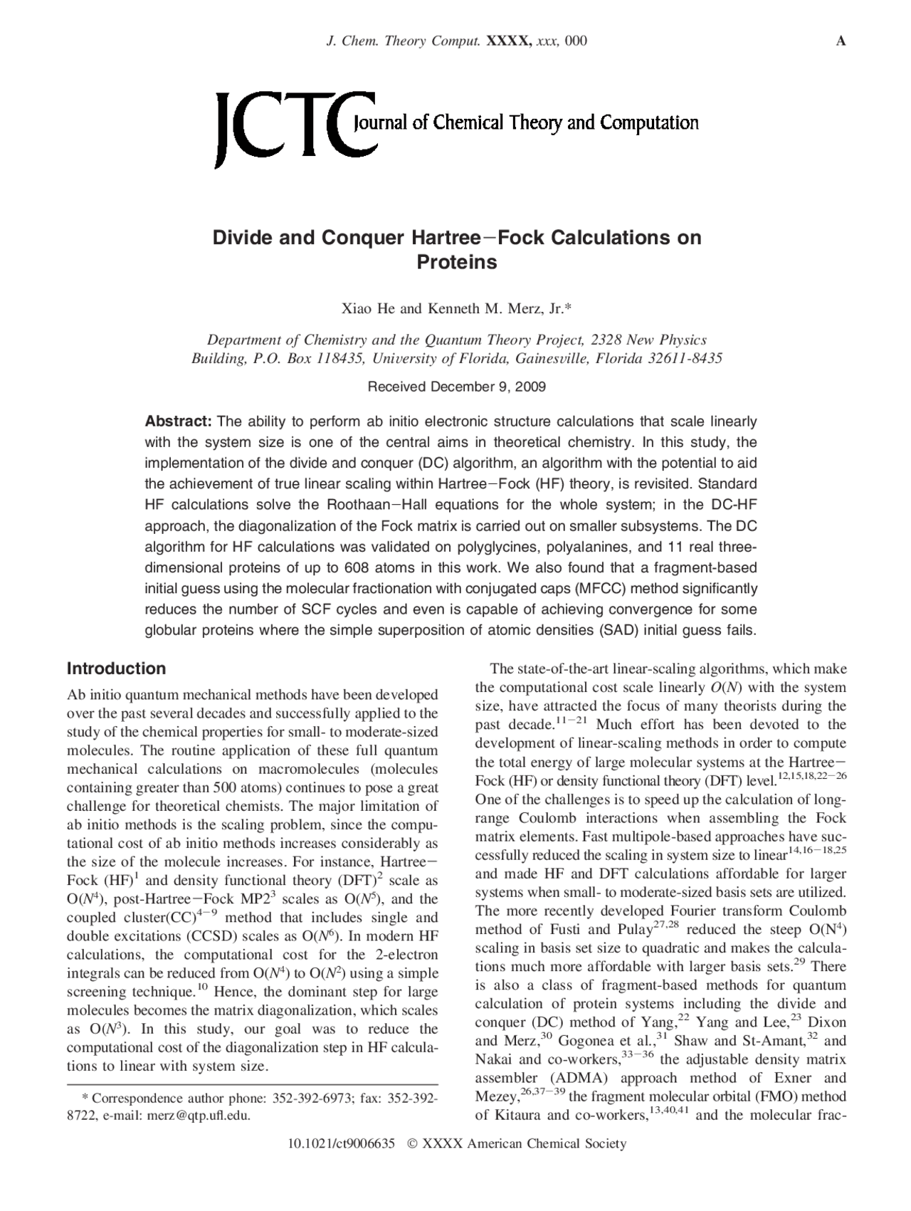 Divide and Conquer Hartree-Fock Calculations on proteins - Divide and Conquer Hartree-Fock - Docsity