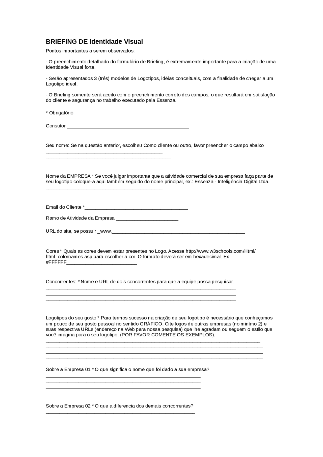 Briefing Identidade Visual Briefing Identidade Visual Docsity