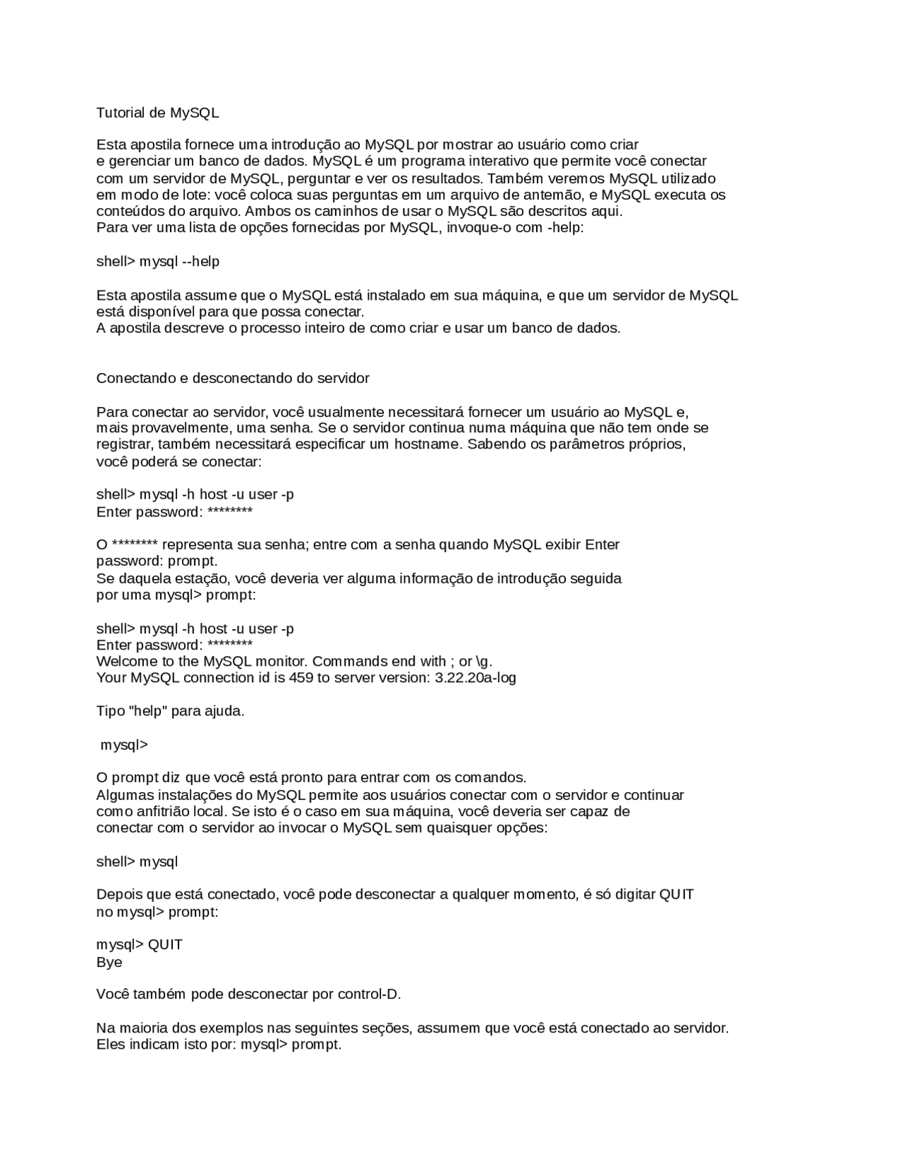 Tutorial Mysql Tutorial Basico Docsity