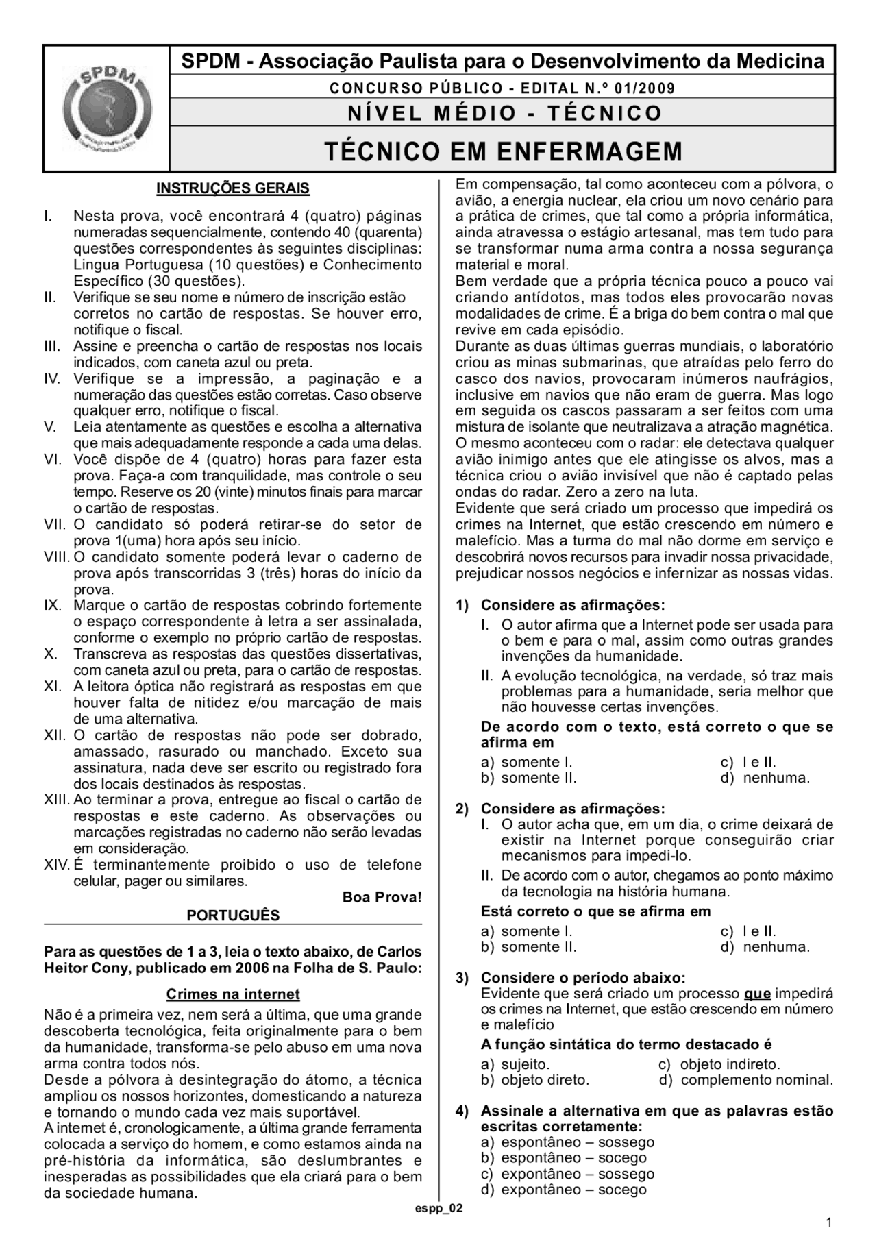 Prova depsf - PROVA DE CONCURSO - Docsity