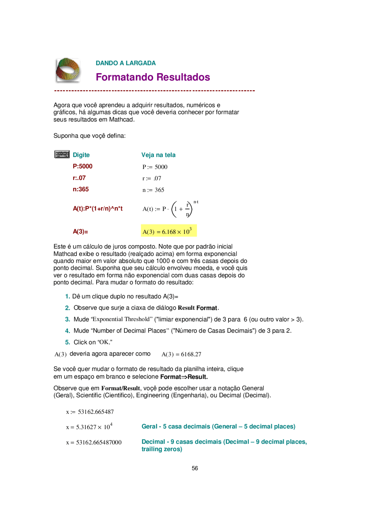 Tutorial Mathcad13 - Tutorial do MathCad: Formatando Resultados | Docsity