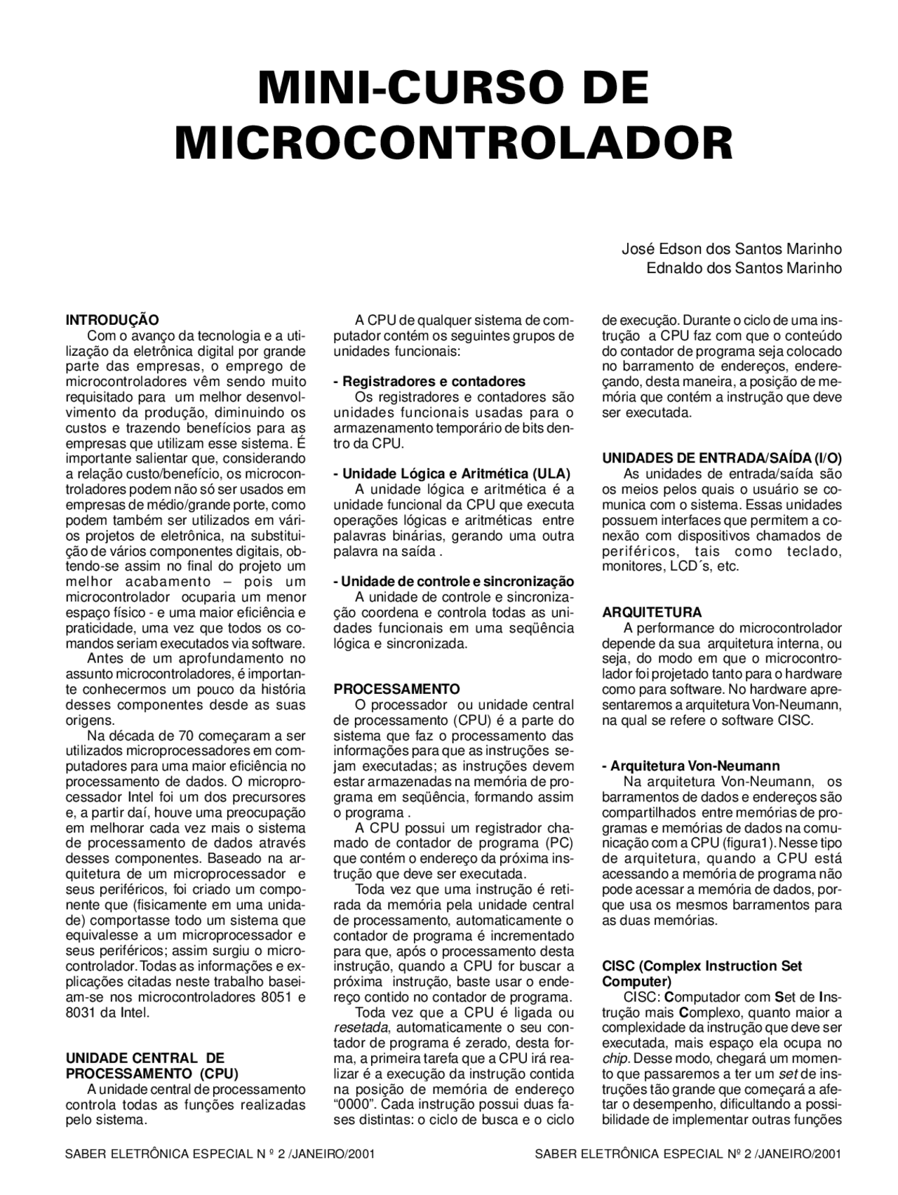 Microcontrolador 8051 - Revista Saber eletrônica - Docsity