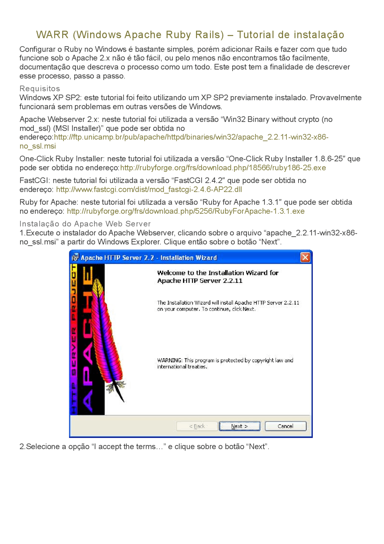 Warr Windows Apache Ruby Rails Tutorial De Instalação Instalando Ruby On Rails Docsity