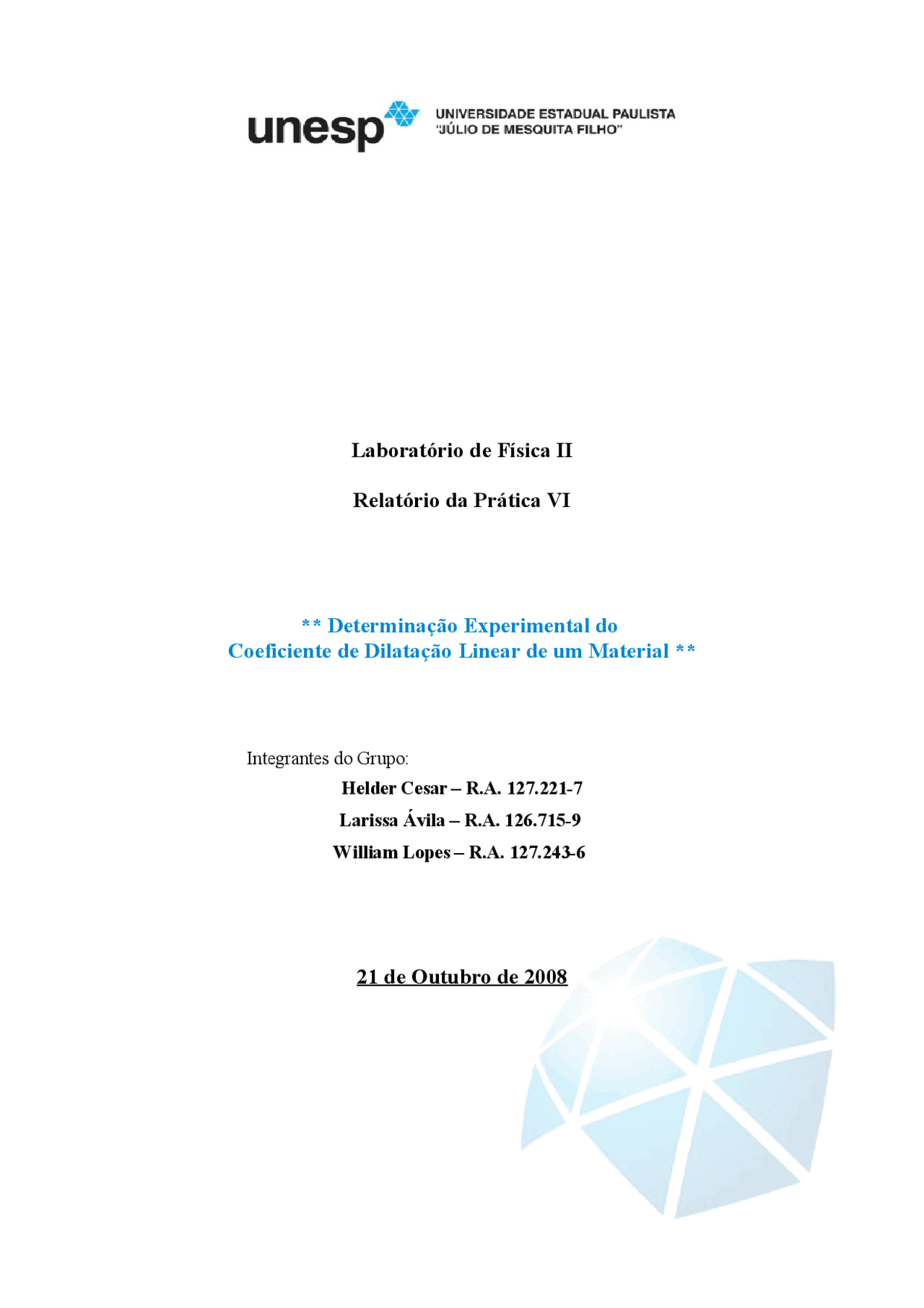 Determinação Experimental Do Coeficiente De Dilatação Linear De Um
