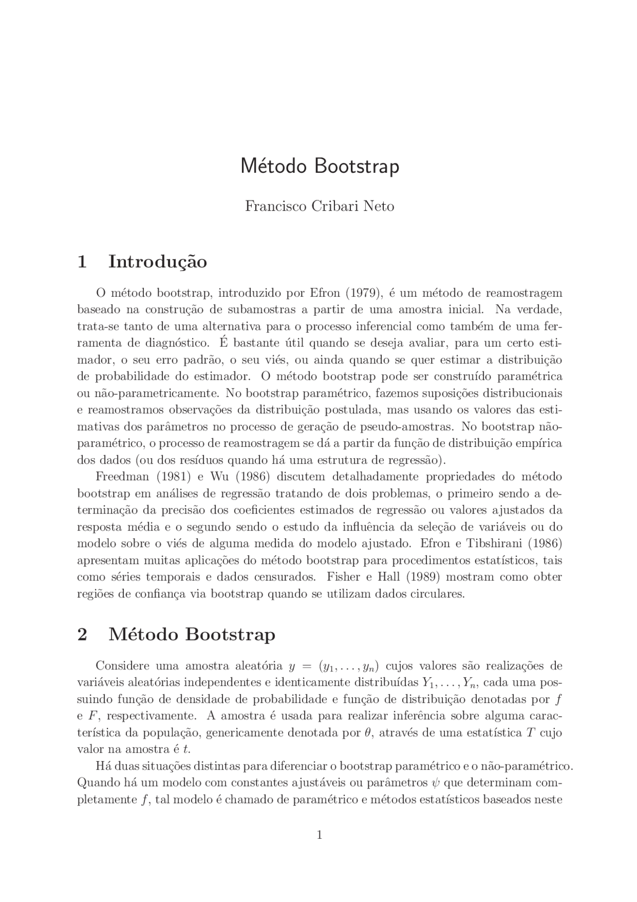 Método Bootstrap Introdução Comandos No R Docsity
