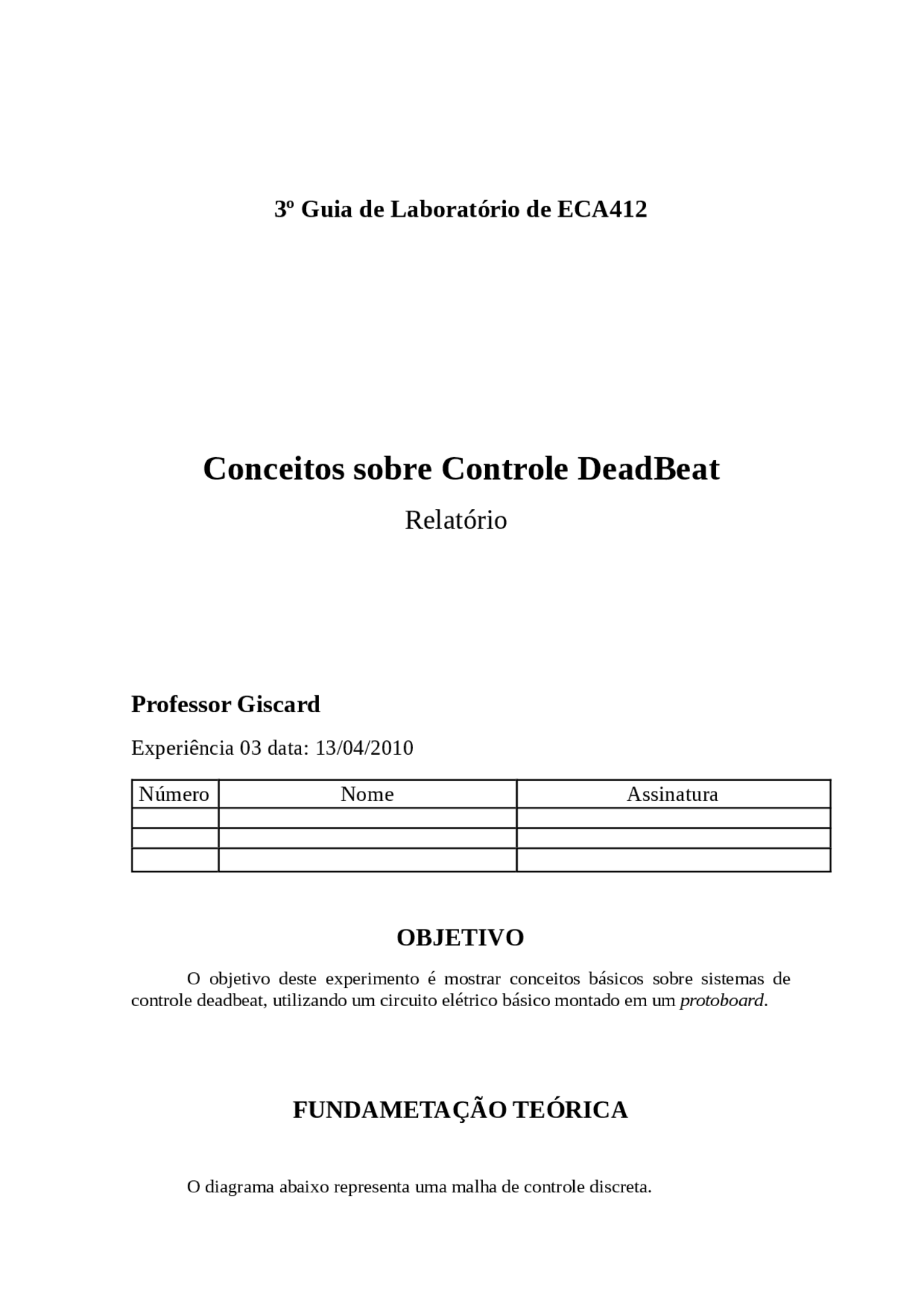 Relatório de Controle Digital - Relatório de Controle Digital | Docsity