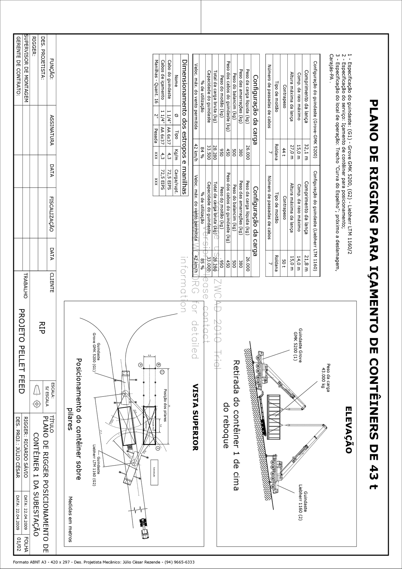 Plano de Rigger - Exemplo de um desenho de plano de rigger - Docsity