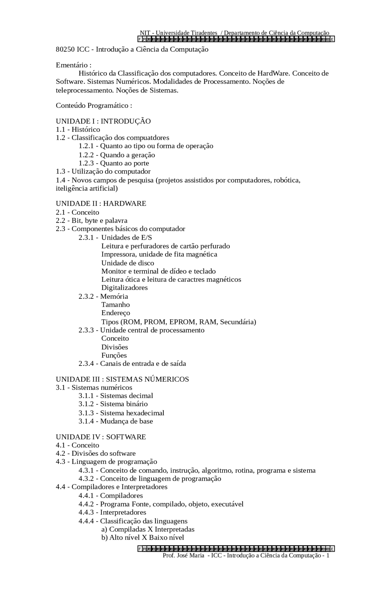 Iccomputaçâo Introdução A Ciencia Da Computação Docsity