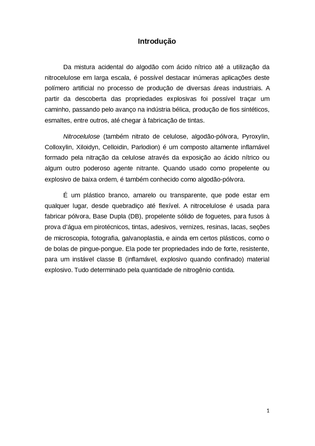 Nitrocelulose - trabalho sobre produção e aplicação da nitrocelulose ...