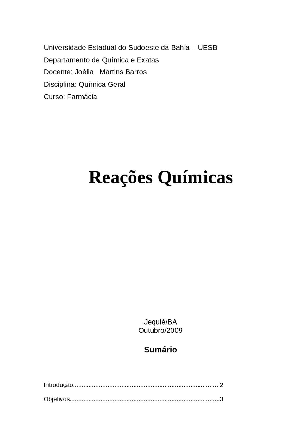 Reações Químicas Classificação De Reações Químicas Docsity