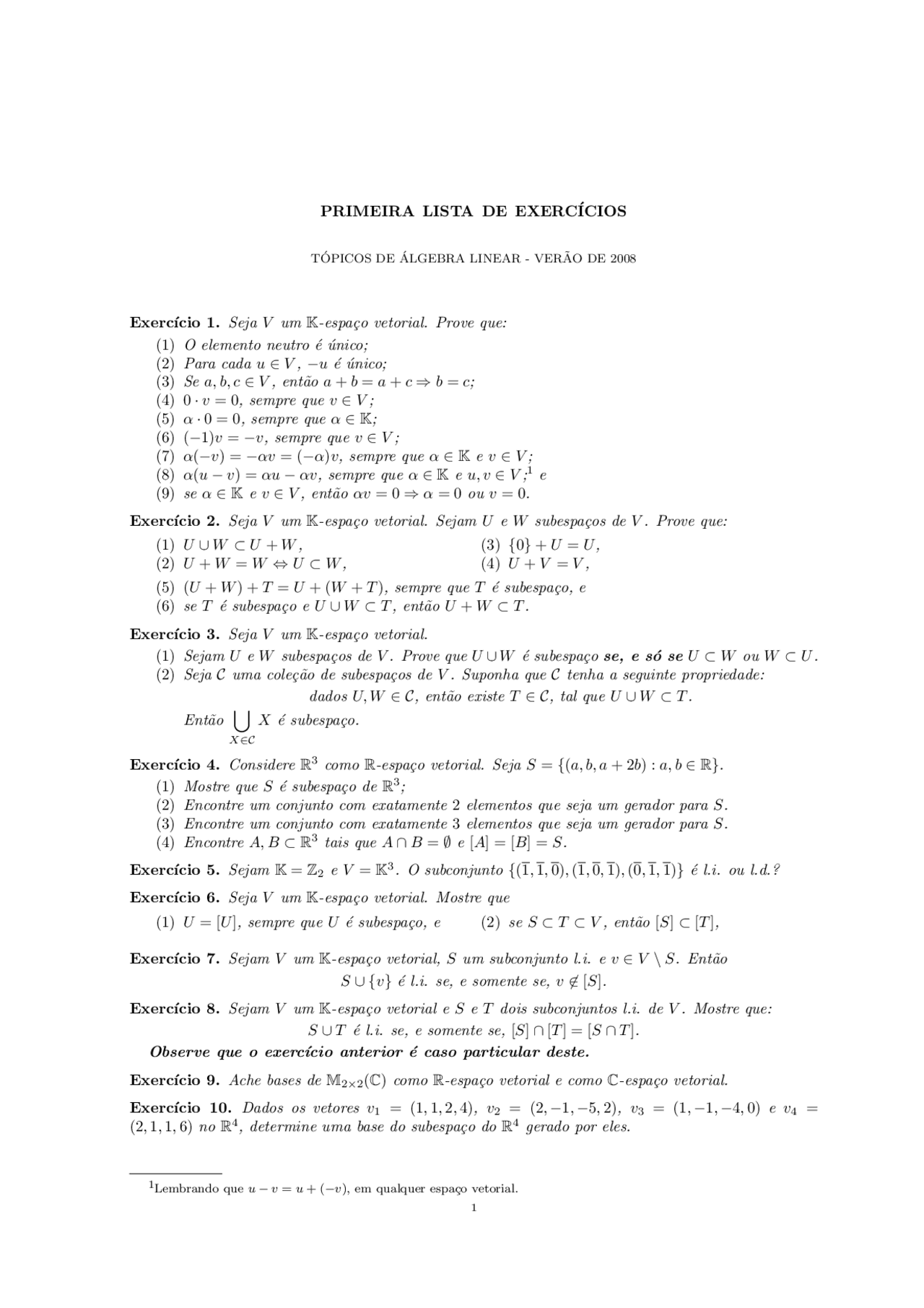 Exercícios Álgebra Linear Exercícios Álgebra Linear Docsity