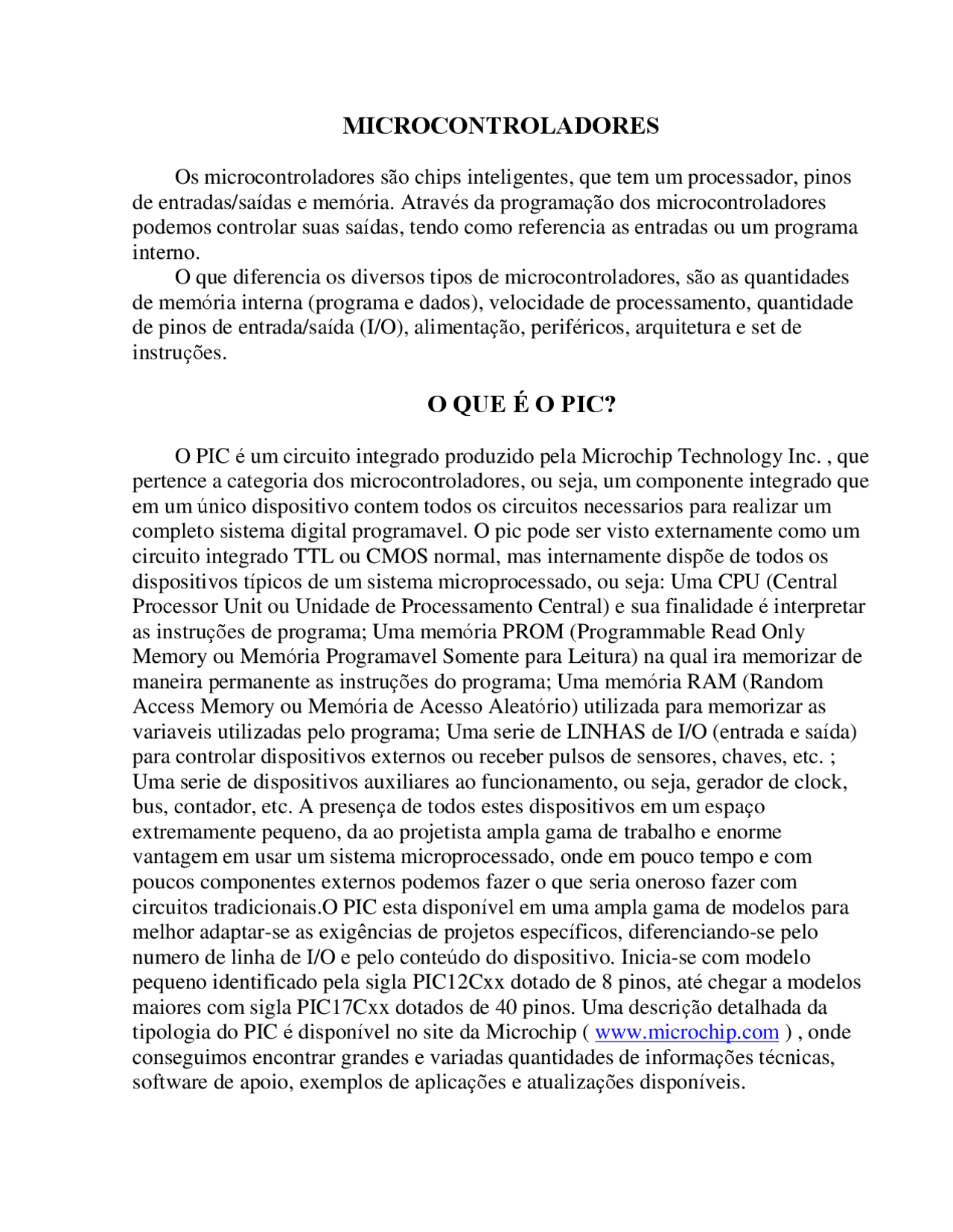 Microcontroladores Pic Microcontroladores Docsity