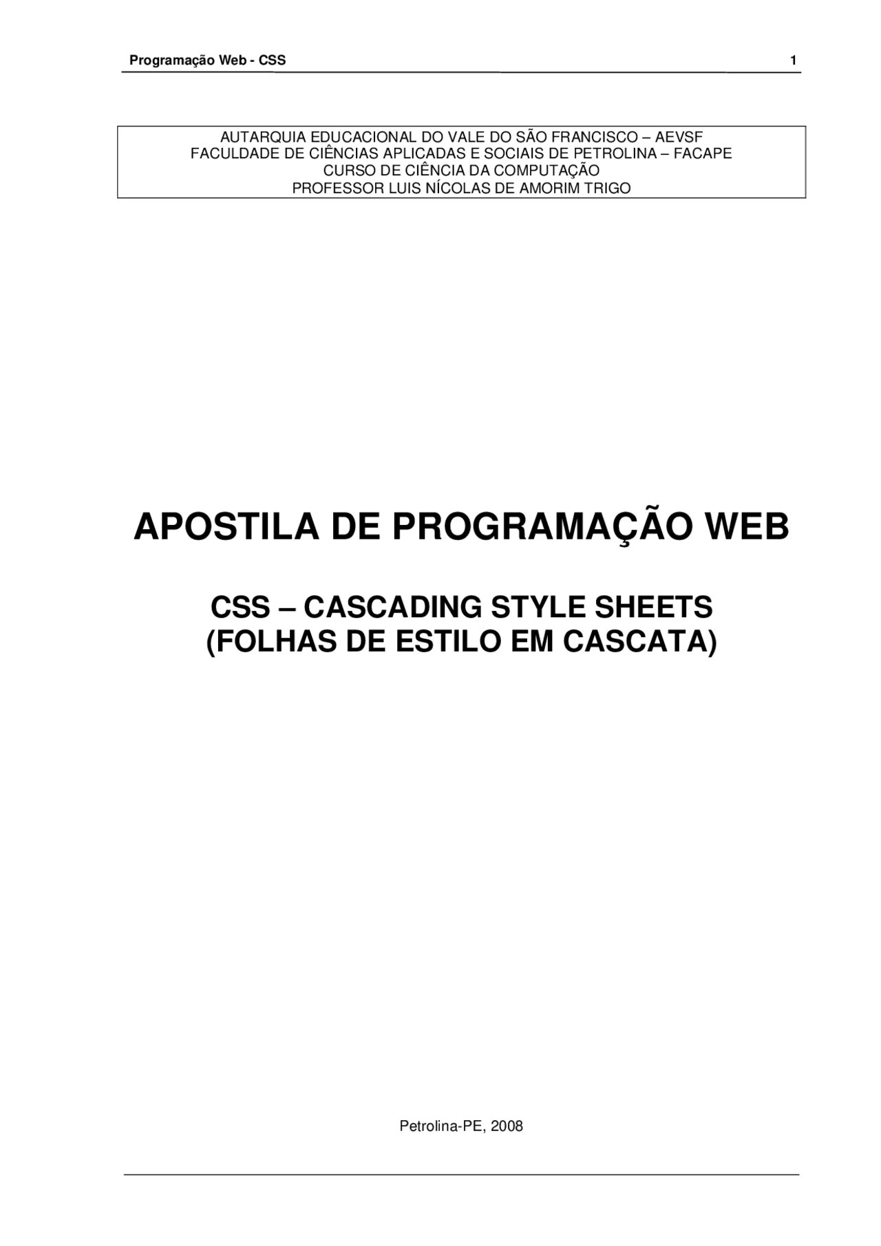 Apostila de CSS - Apostila de programação CSS | Docsity