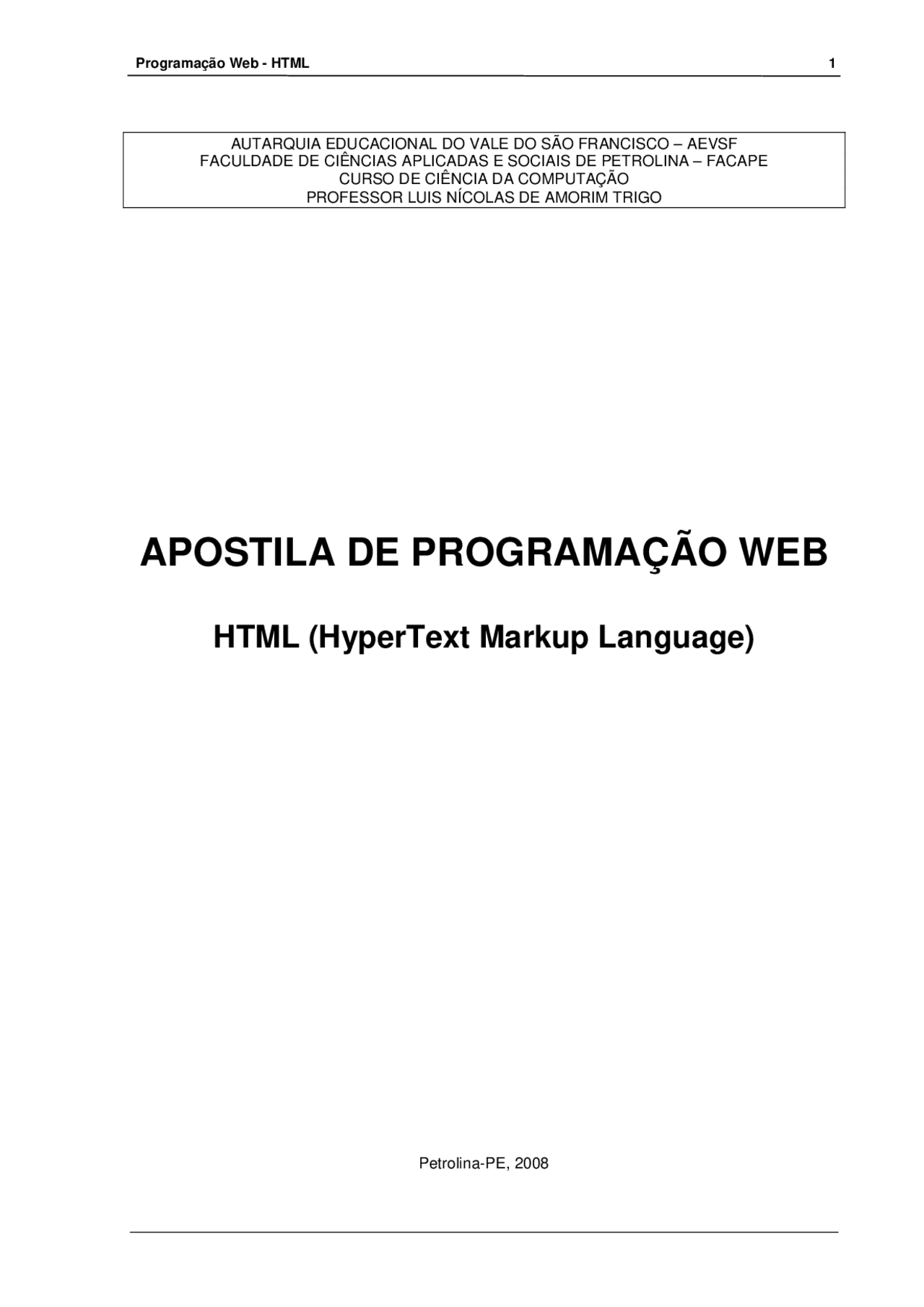 Programação Html Apostila De Programação Em Html Docsity