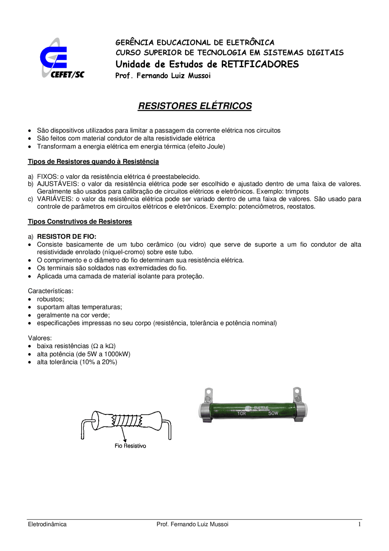 Apostila De Resistores Resistores Docsity