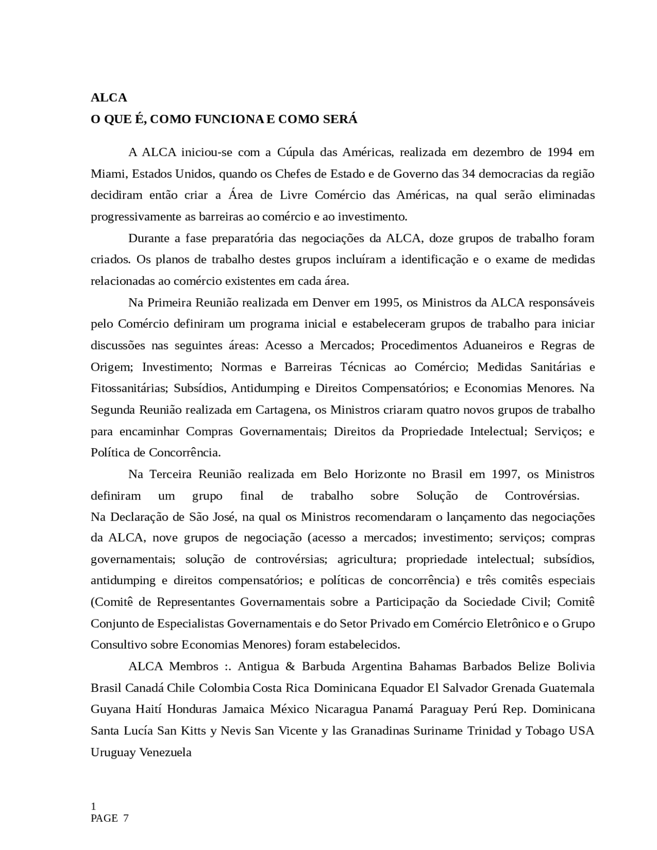 ALCA: o que é, como funciona e como será - ALCA - ALCA - Docsity