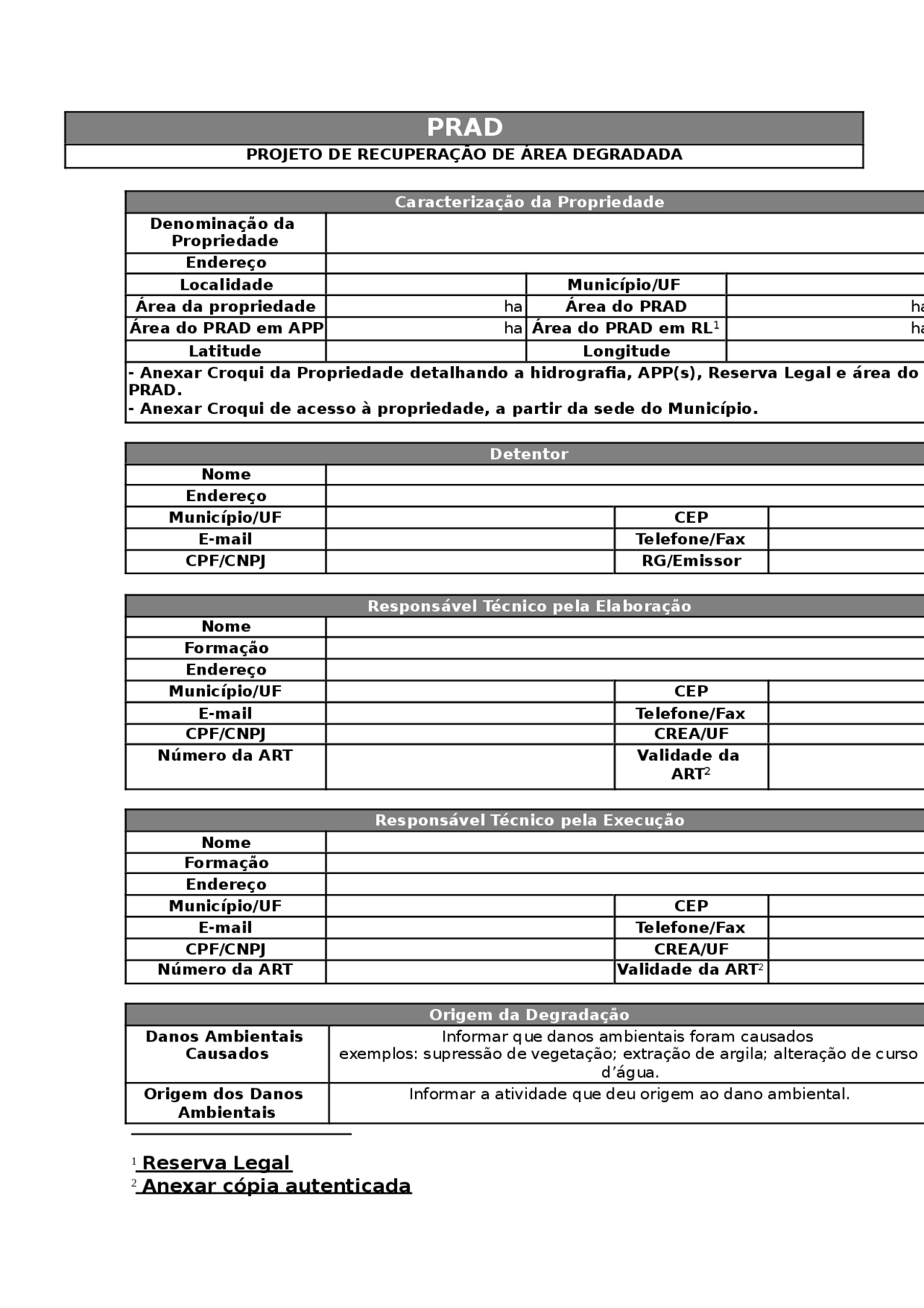 Modelo de PRAD - ensina a elaboração de um PRAD | Docsity