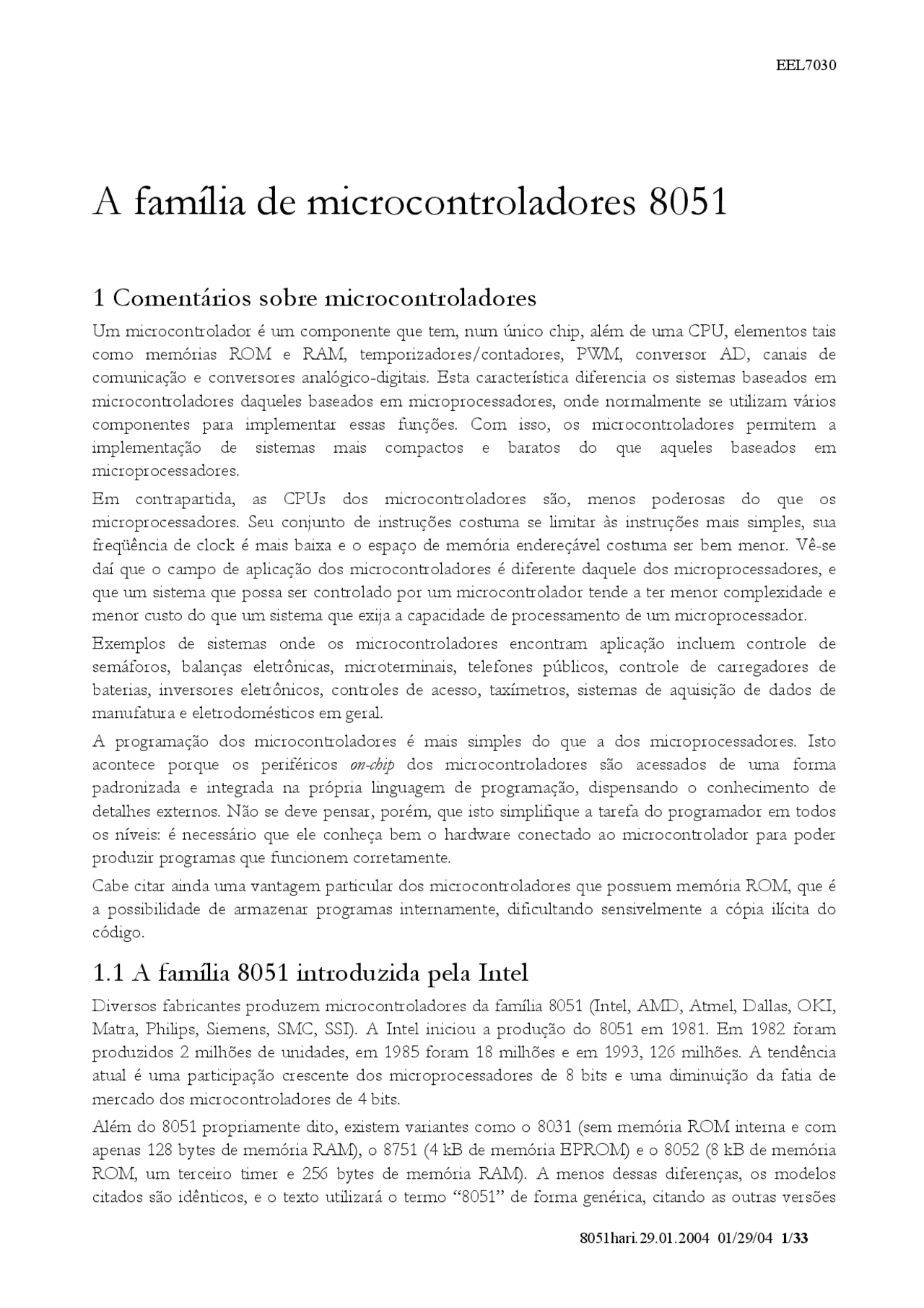 Microcontroladores 8051 Microcontroladores 8051 Docsity