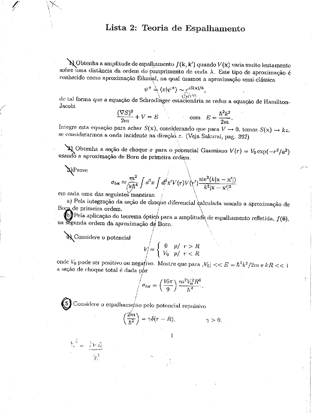 Teoria de espalhamento - lista de exercício resolvida - Docsity