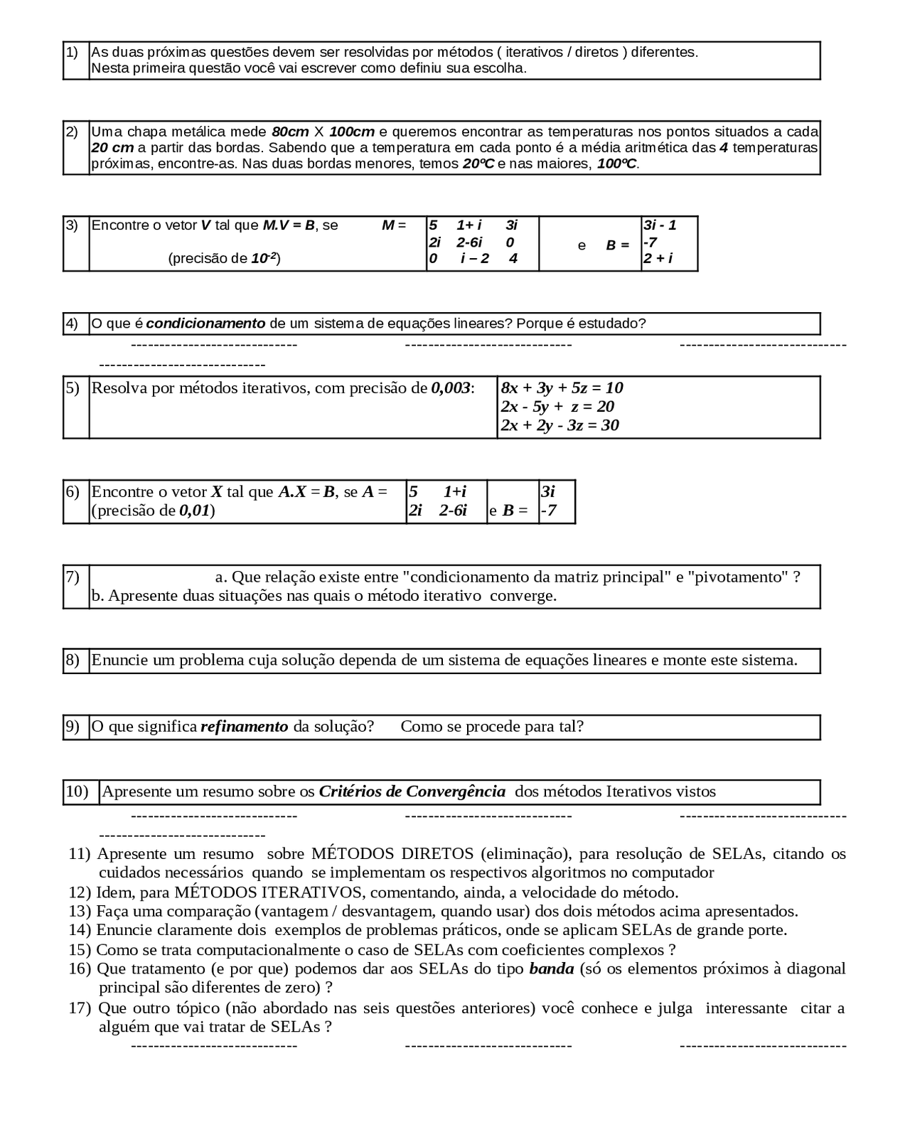 Cálculo Numerico Sistemas Lineares Exercicio Com Respostas Docsity