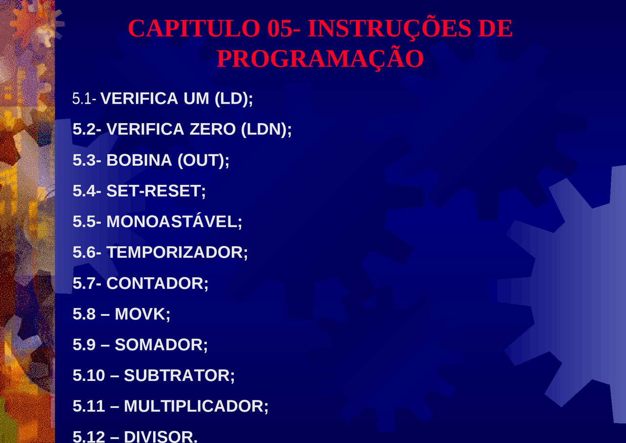 Instruções de programação, cap.5 - clp 5 - clp 5 - Docsity