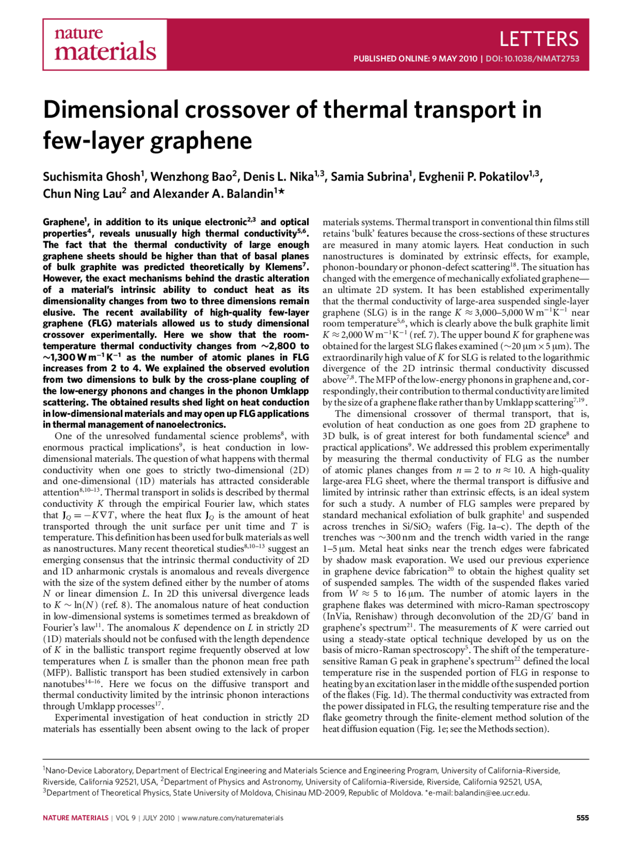 Dimensional crossover of thermal transport in few-layer graphene ...