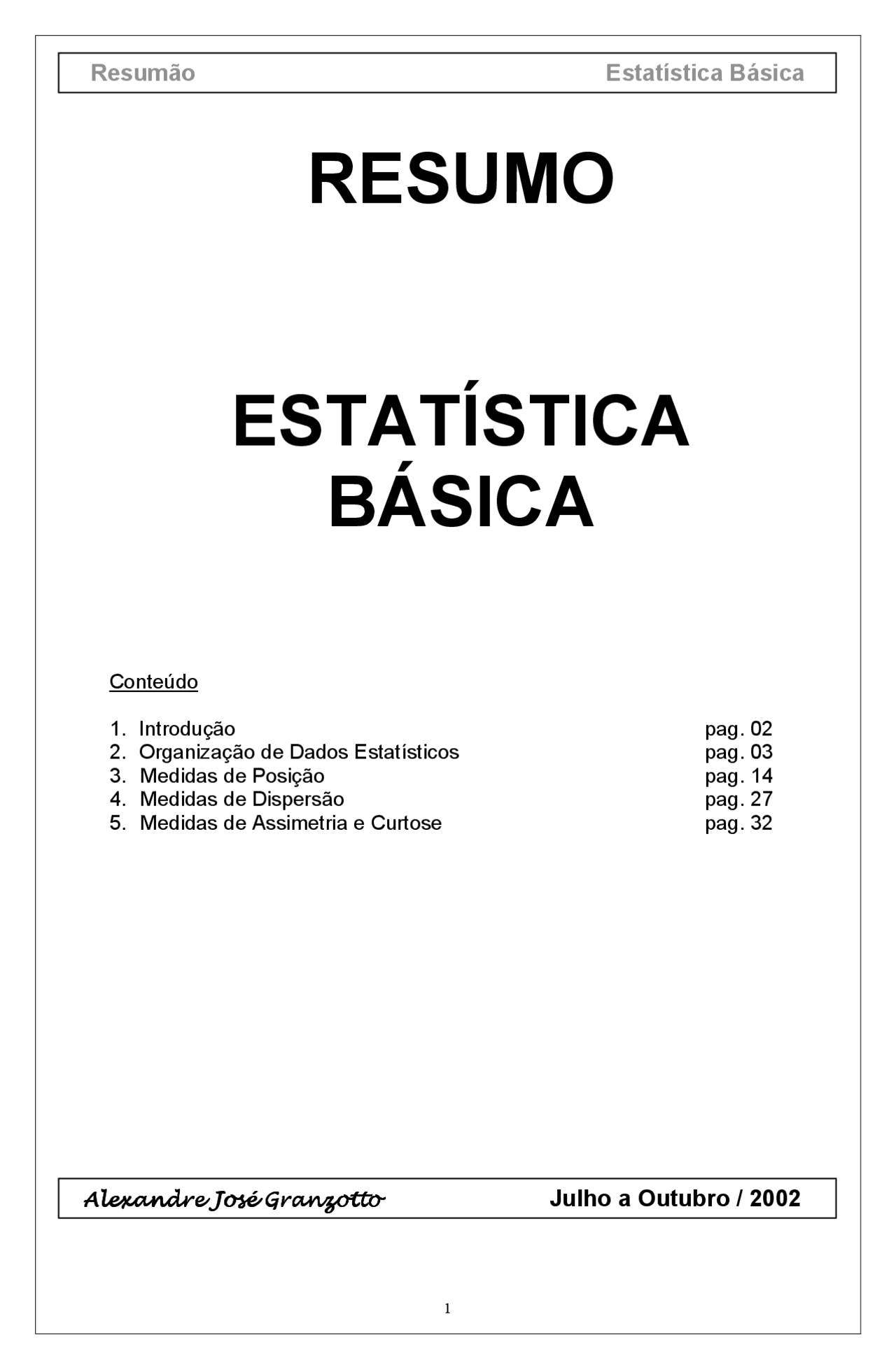 Resumo estatística - Resumo de estatística básica - Docsity