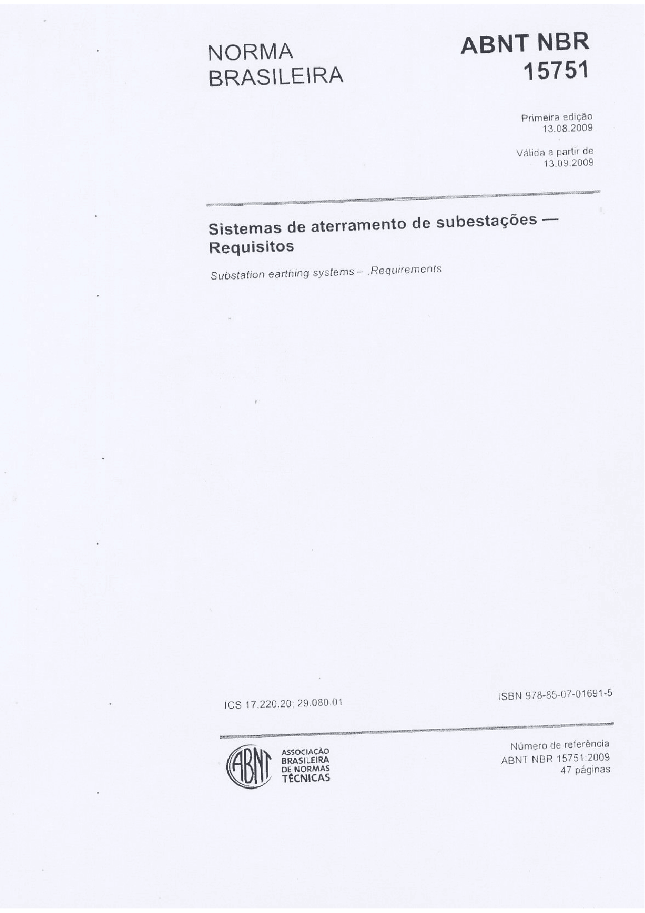 Nbr 15751 - Nona norma de aterramento de subestações NBR 15751 - Docsity