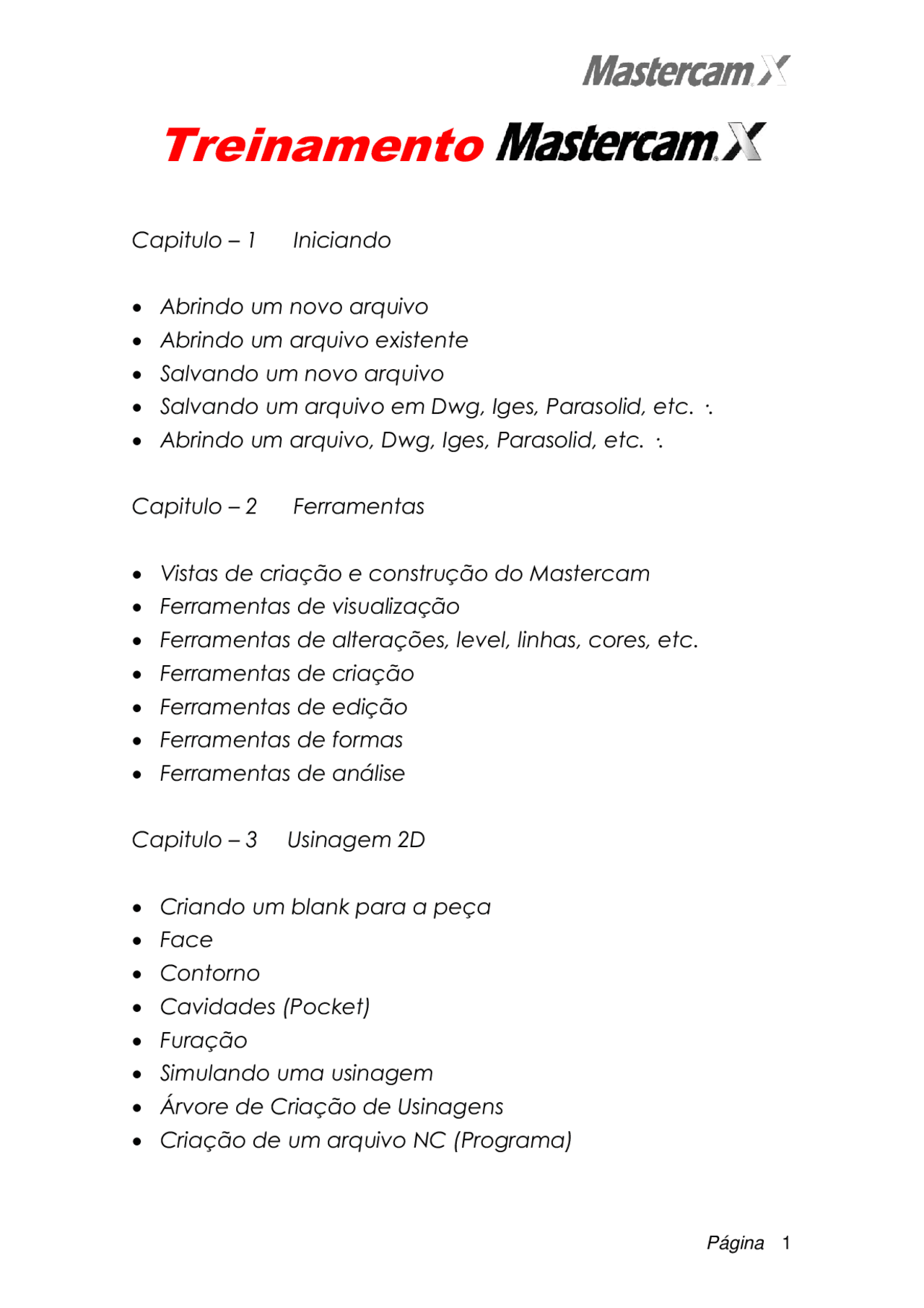 Treinamento básico Mastercam X - Apostila básica Mastercam X - um dos ...