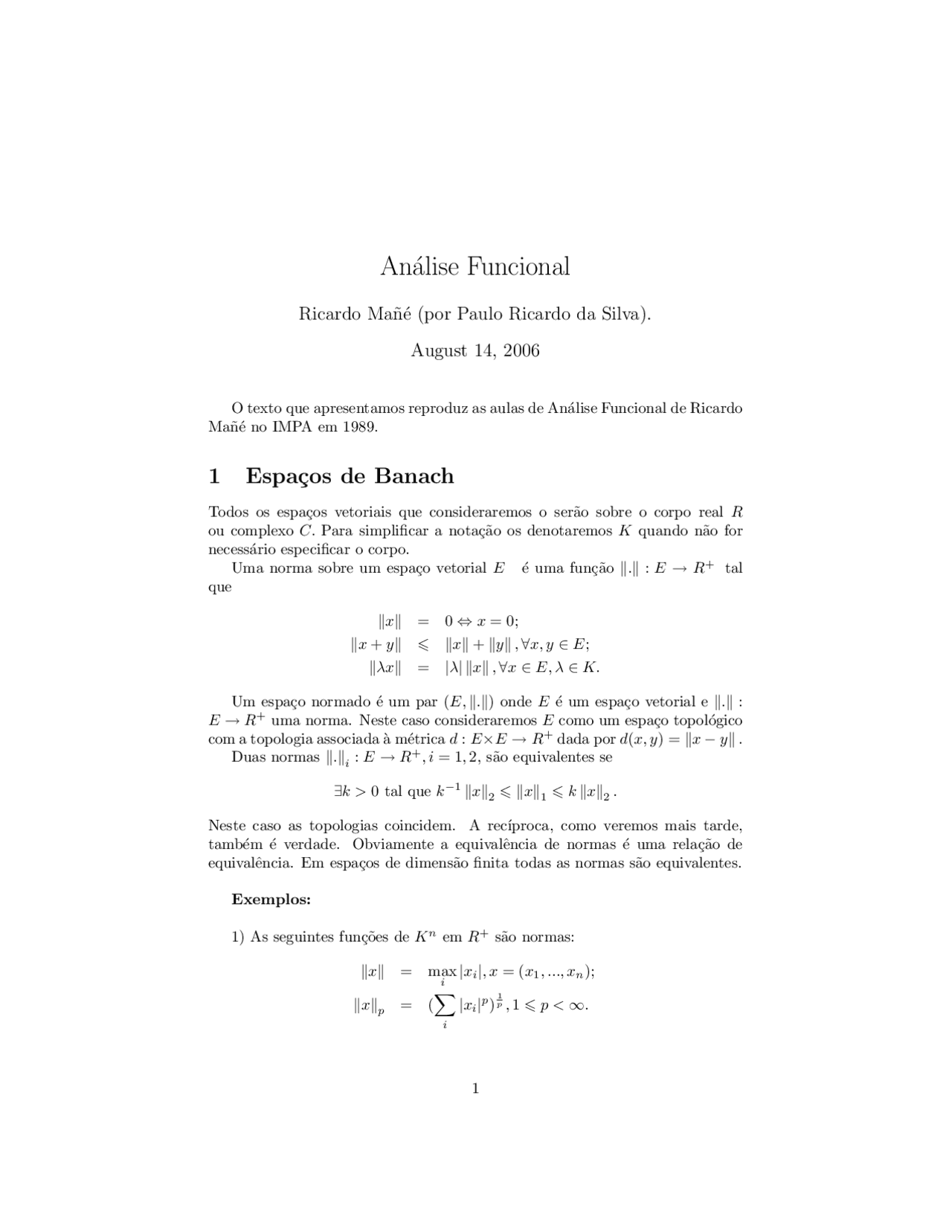 Introdução A Análise Funcional Texto De Análise Funcional Escrito