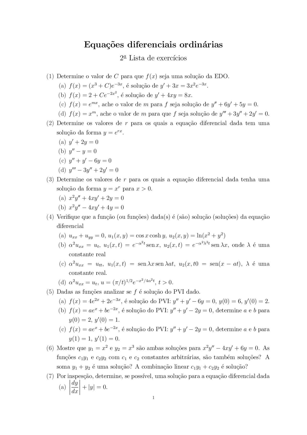 Lista - EDO - 2 - Lista de exercicios muito util para praticar - Docsity